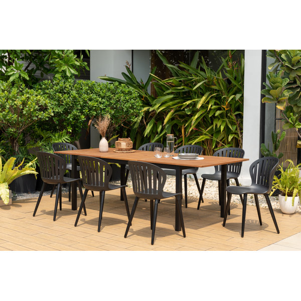 Lark Manor Anautica Outdoor Patio 9pc 100% FSC Certified Teak Finish ...