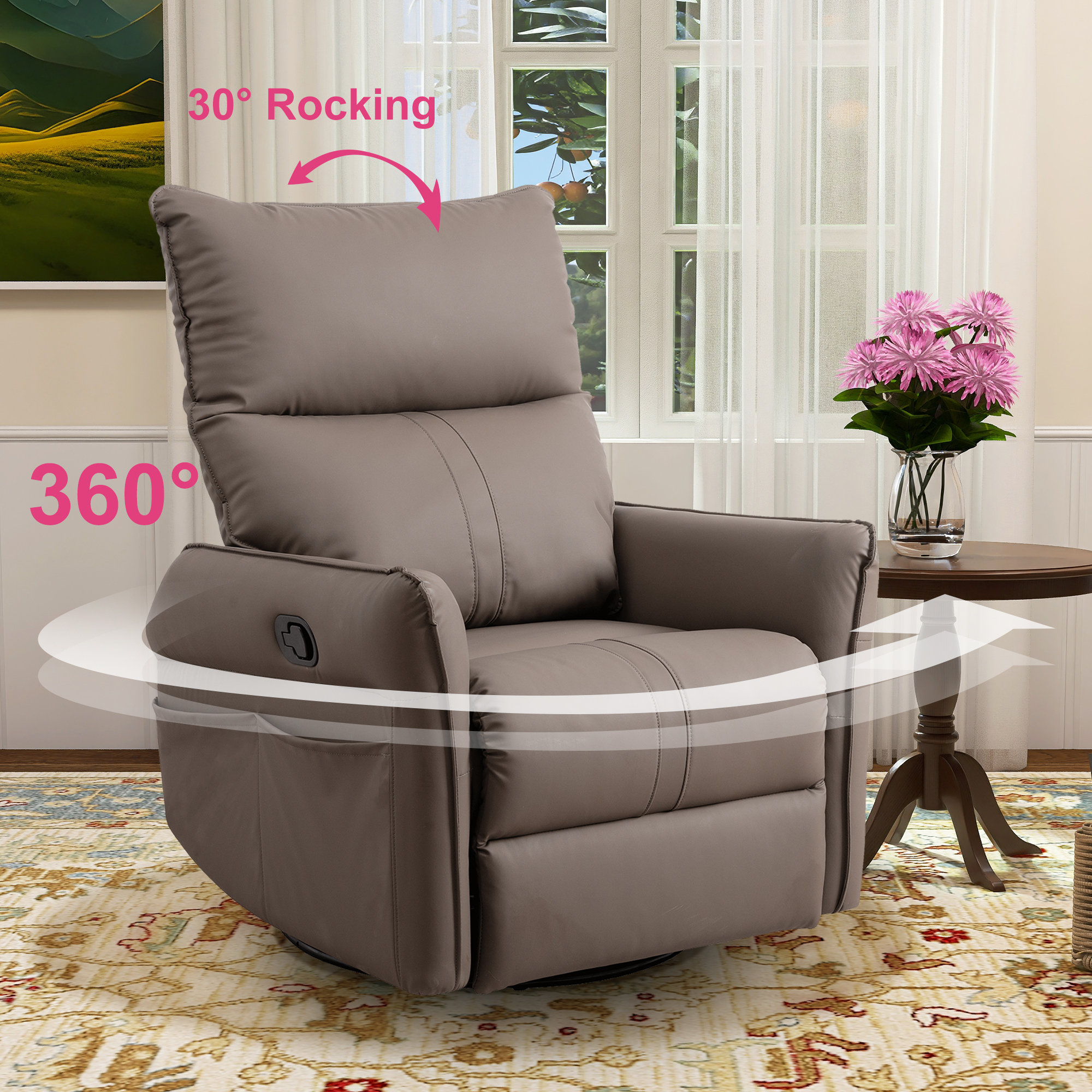 Latitude Run® Bucklebury Faux Leather Manual Recliner, 360° Swivel, 30 ...