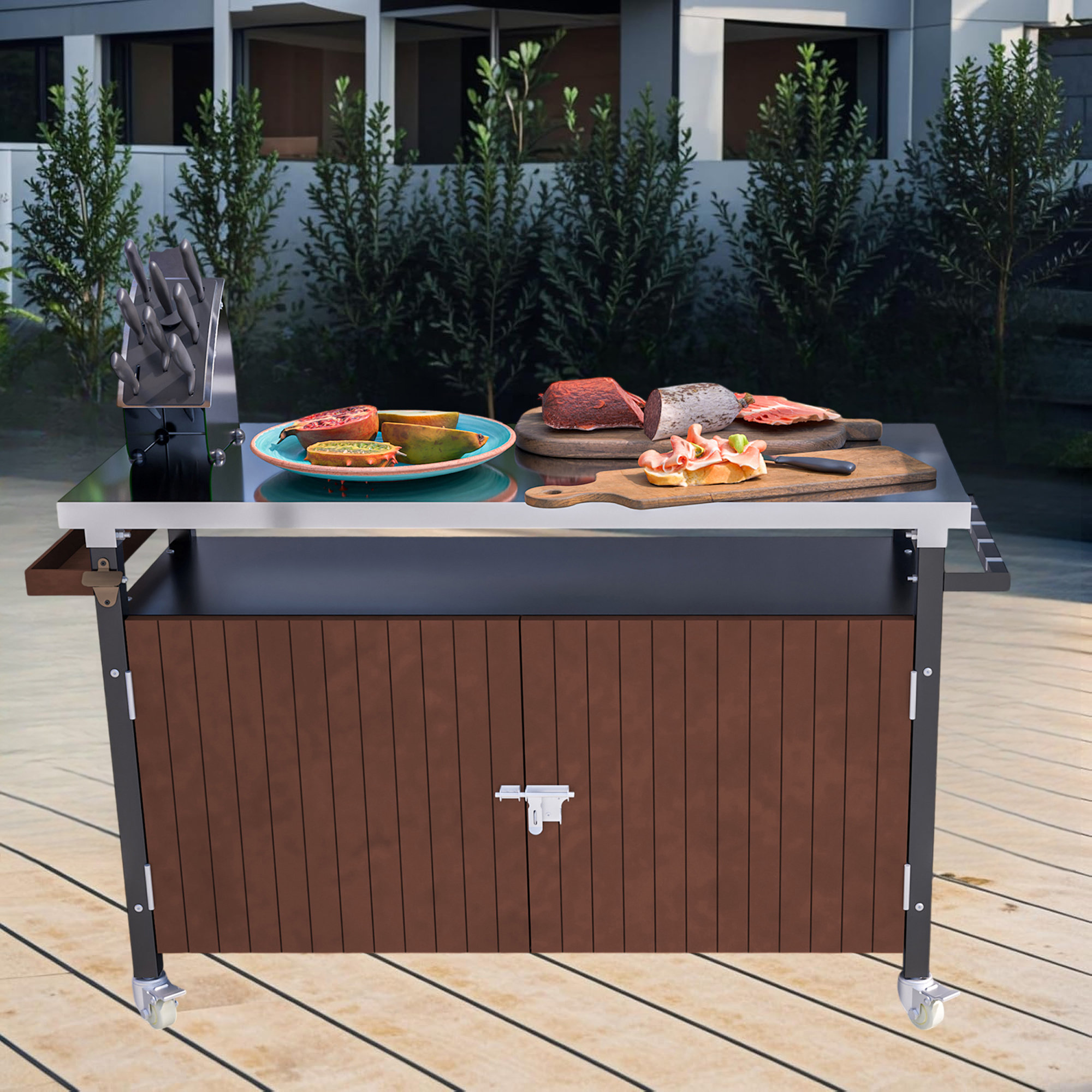 Latitude Run® Movable Kitchen Island With Stainless Steel Top And ...