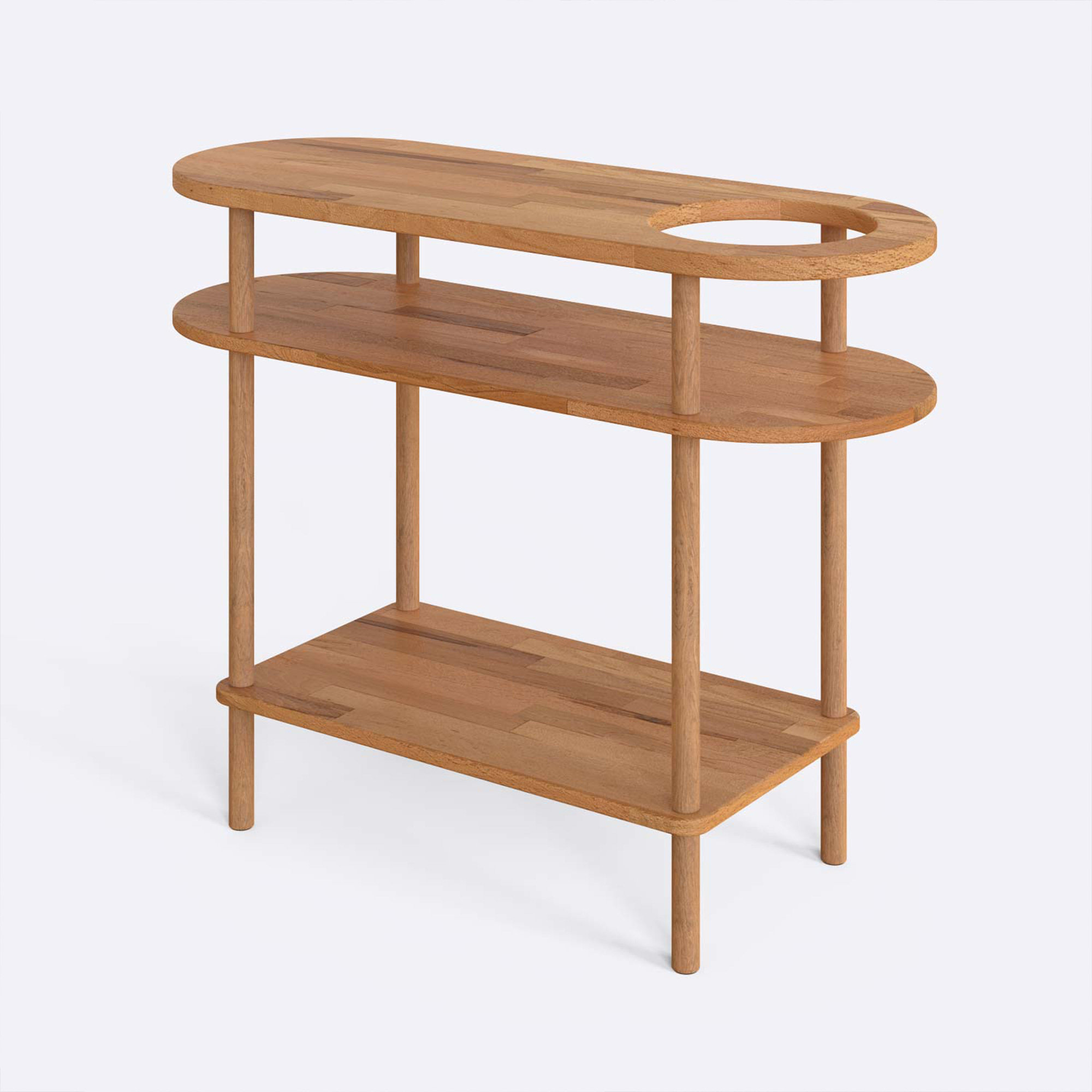 Demontha Solid Wood Oval Console Table with 3 Shelves – Sleek Storage ...