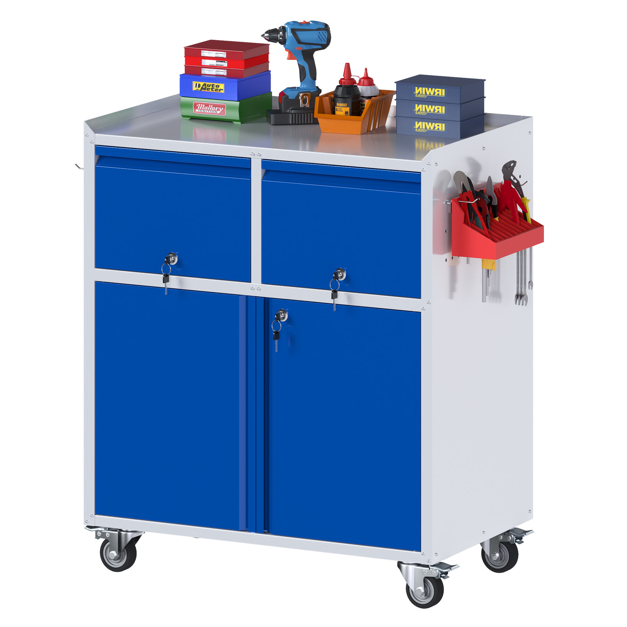 GangMei Metal Rolling Lockable Garage Cabinet With 2 Doors And 2 ...