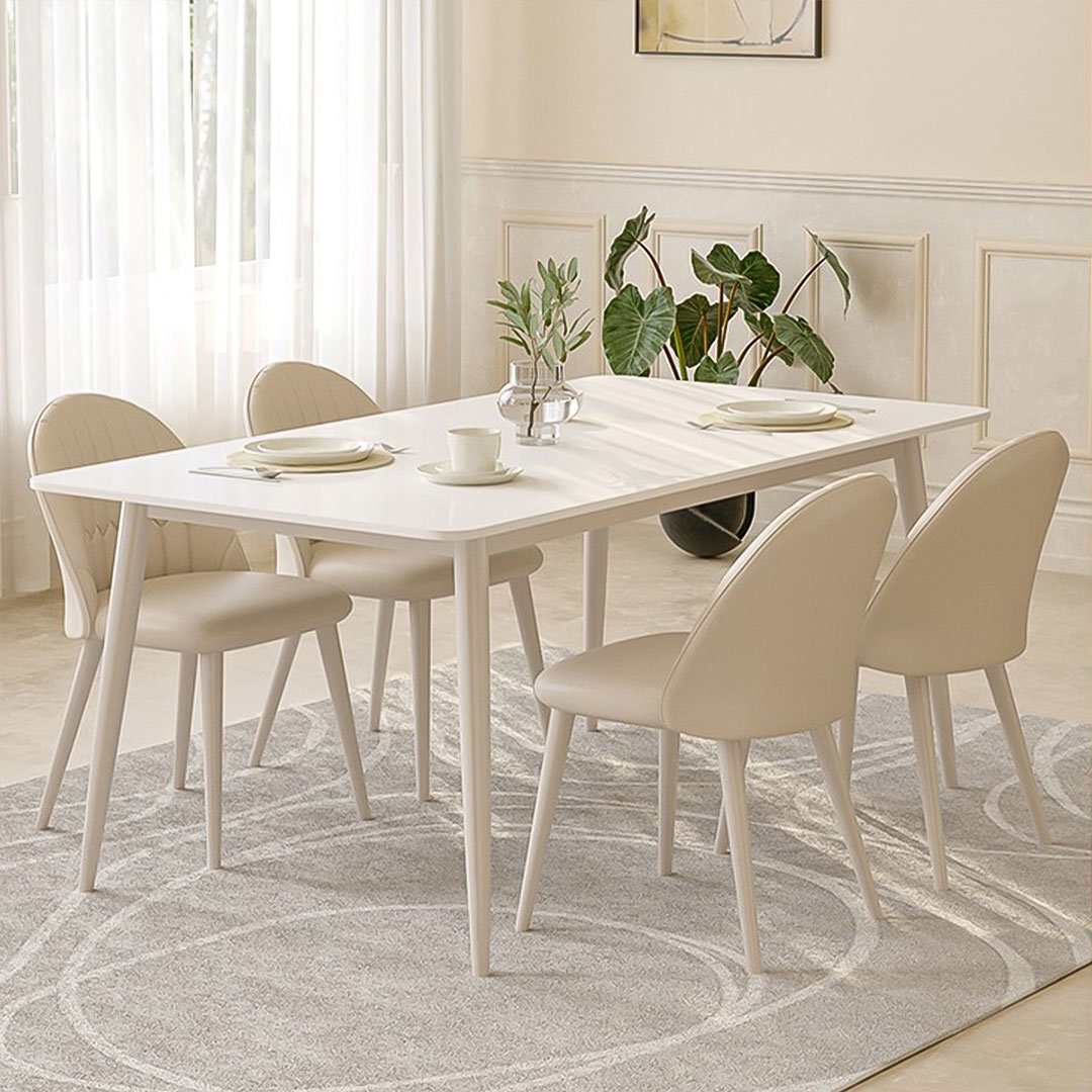Corrigan Studio® 4 - Person Beige Rectangular Sintered Stone Tabletop Dining Table Set | Wayfair