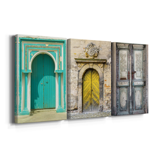 Bungalow Rose Baltic Door Framed On Canvas 3 Pieces Print | Wayfair