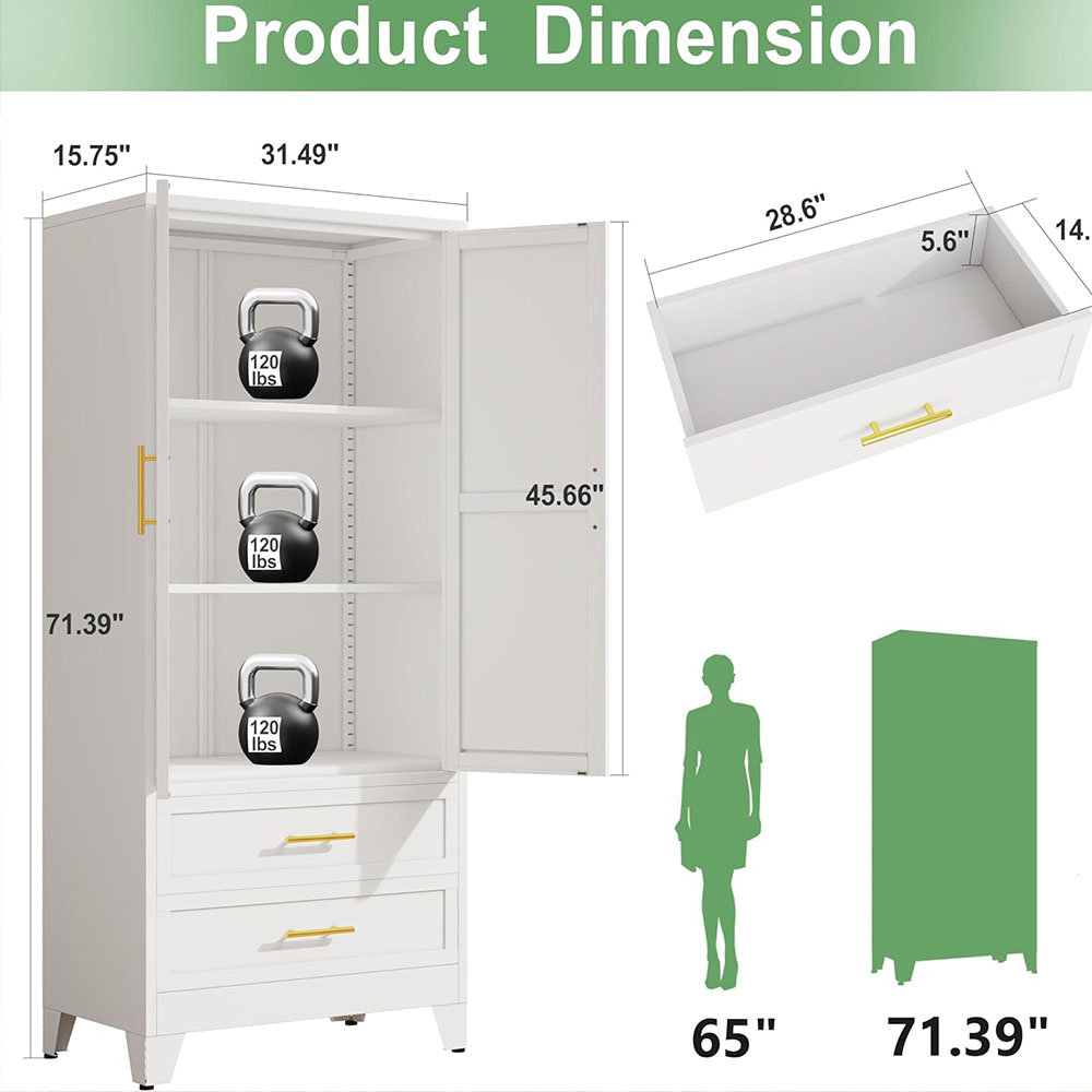 Winston Porter Metal Freestanding Clothing Wardrobe Armoire Large ...