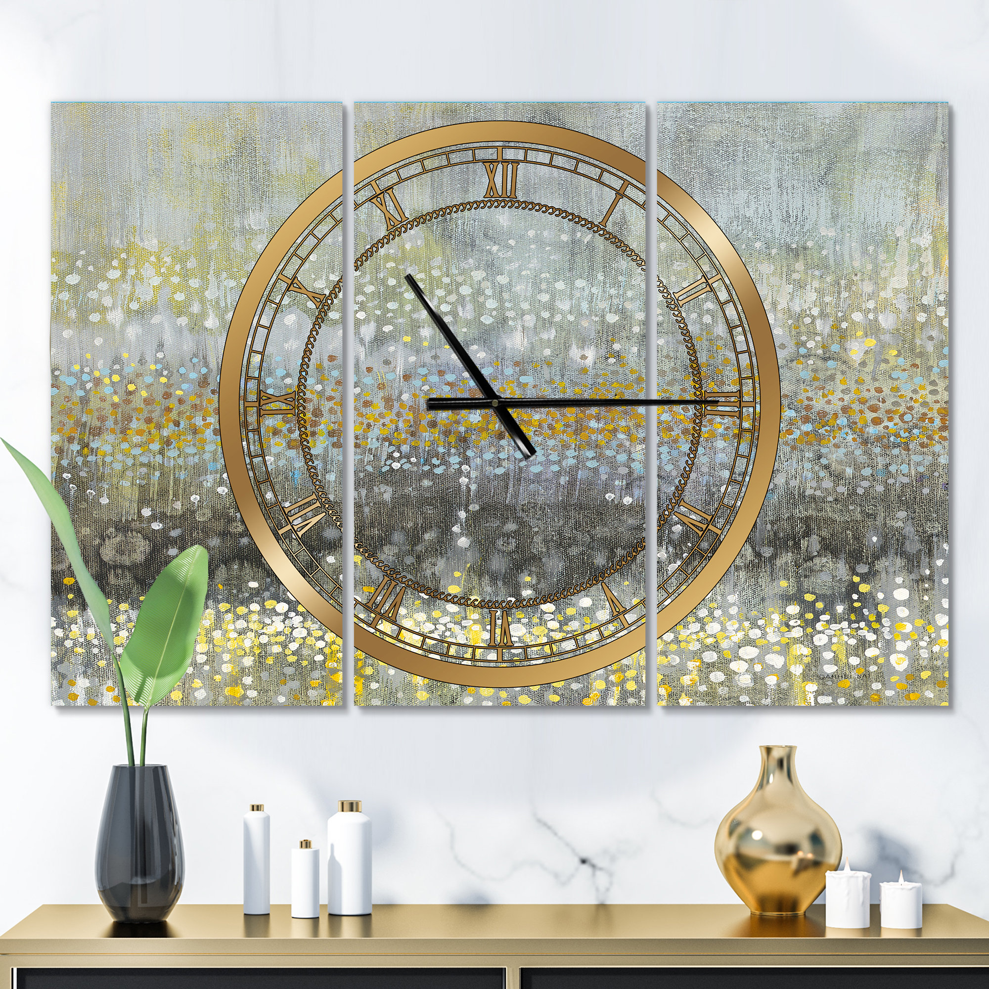 East Urban Home Glam Rain Abstract III - Modern wall clock | Wayfair