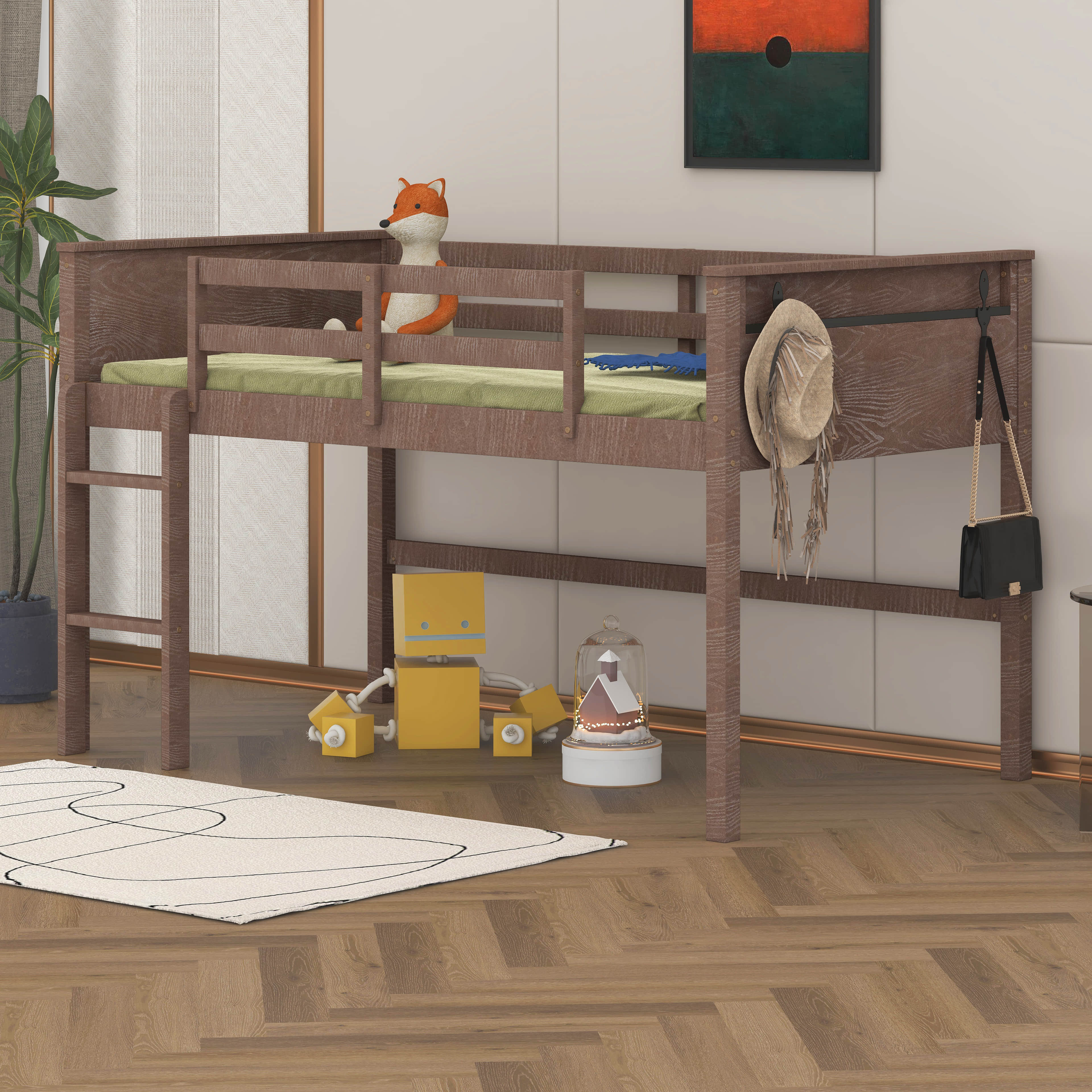 Redwood Rover Perine Wood Loft Bed with Hanging Clothes Racks | Wayfair