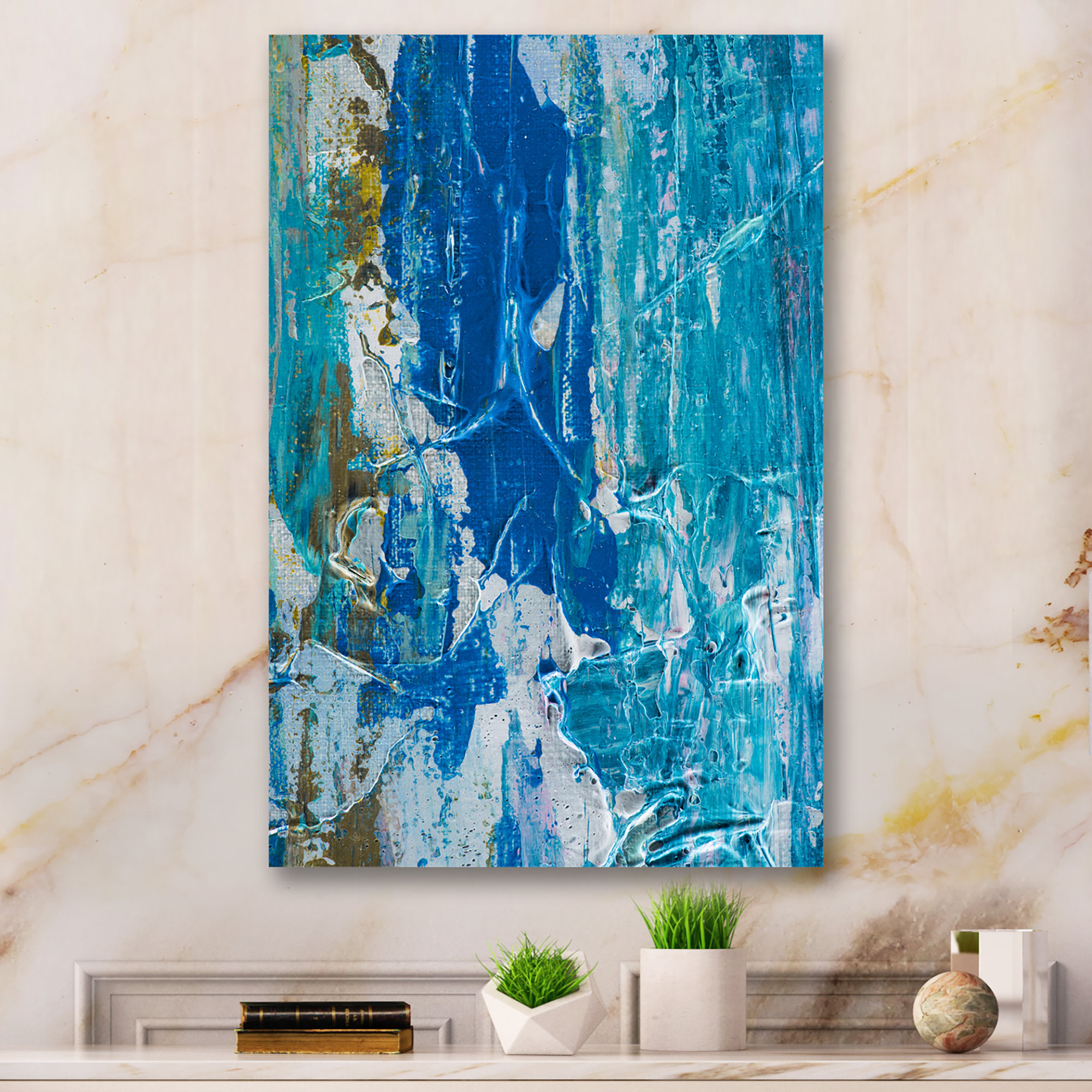 Wrought Studio™ Shades of Blue Abstract Brushes - Print on Canvas | Wayfair
