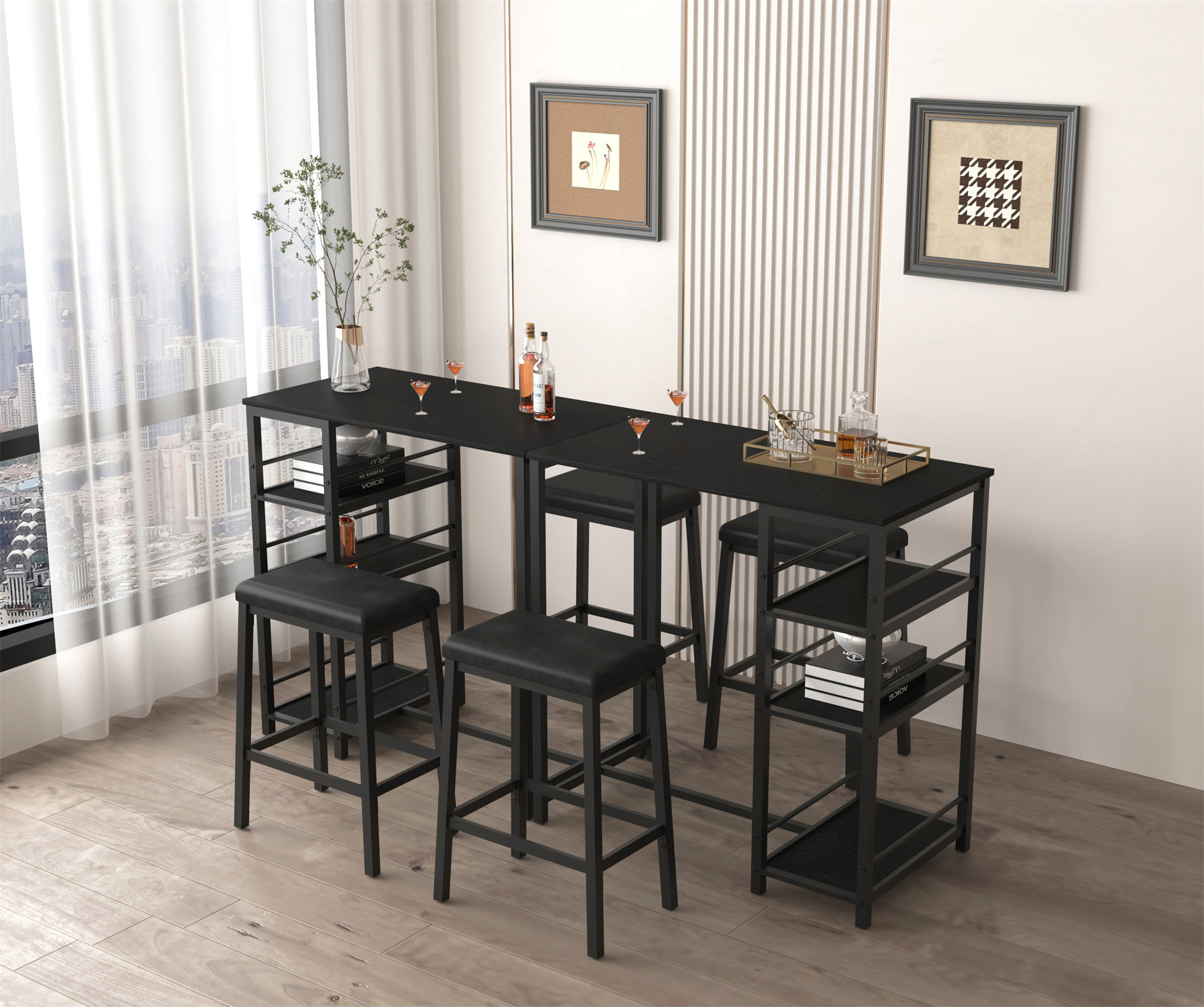 Ebern Designs Dining Table Set For 2 With 3 Large Storage Shelves ...