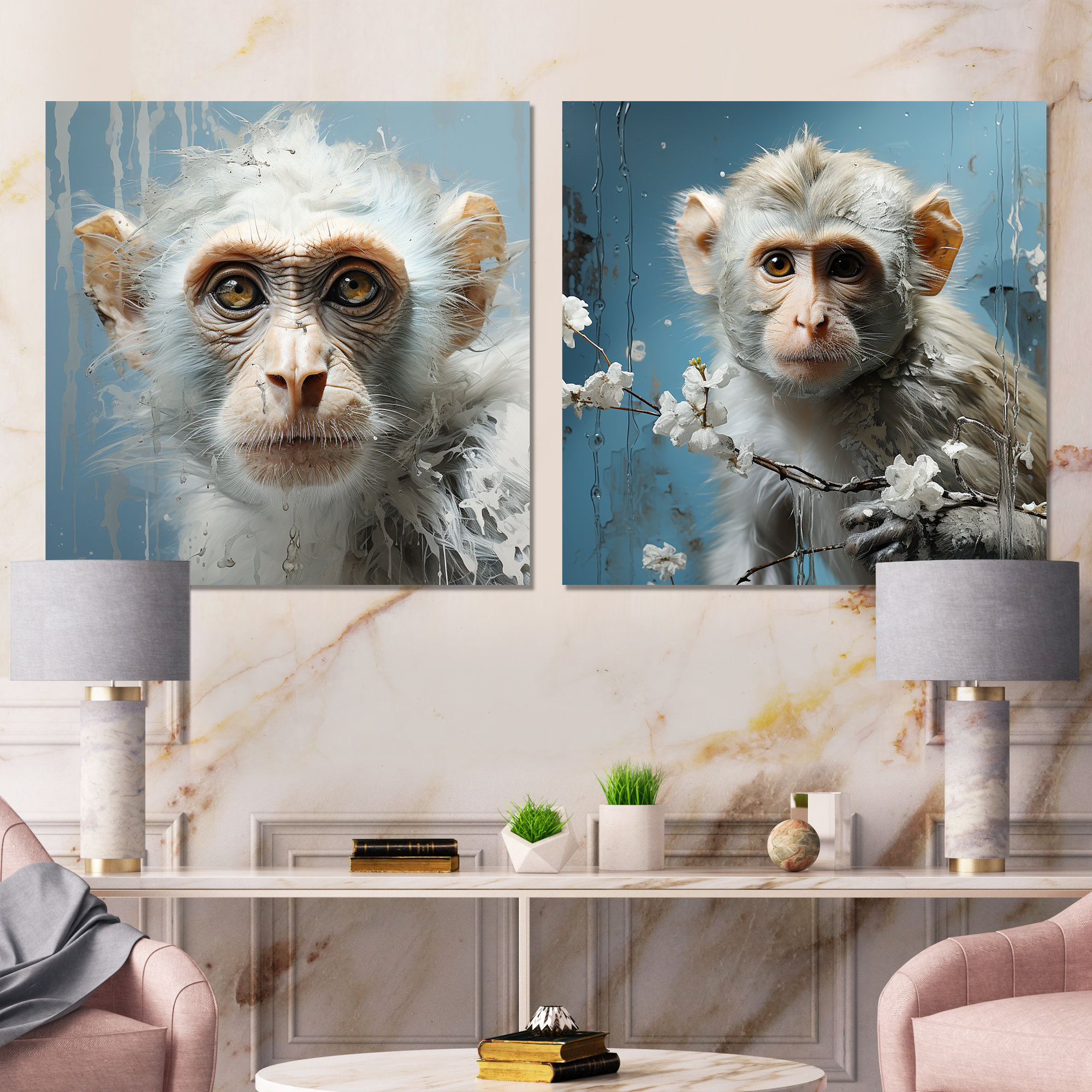 Bungalow Rose White Polar Monkey Primate Journey I - Monkey Canvas Art ...