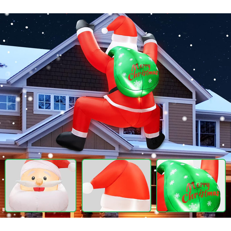 The Holiday Aisle® 6FT Hanging Santa with Bright LEDs - Climbing Santa ...