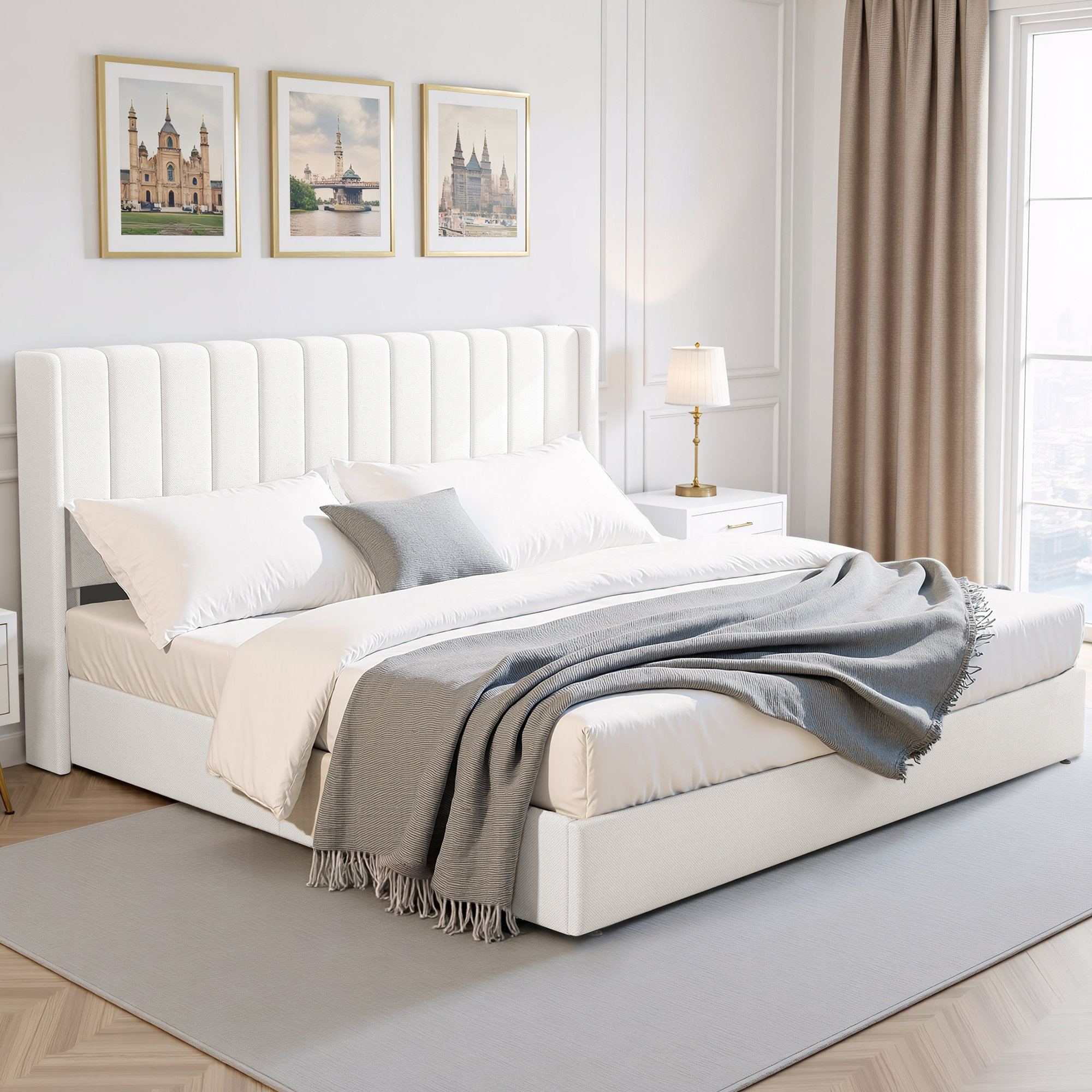 Ebern Designs Lift Up Storage Bed Frame / Vertical Channel Tufted ...