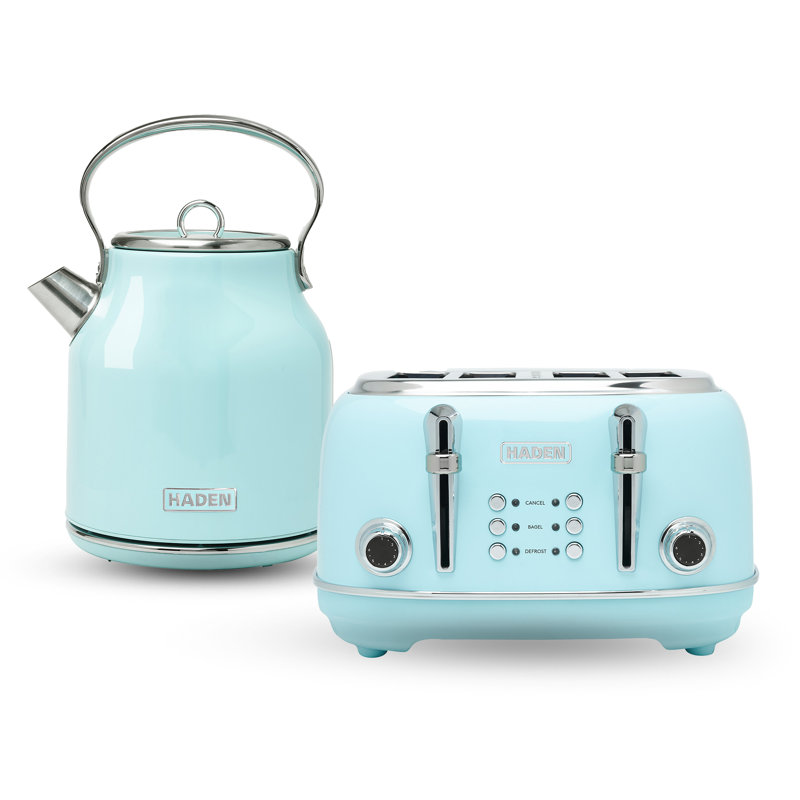 HADEN Turquoise Stainless Steel Heritage Toaster & 1.7 Liter Electric ...