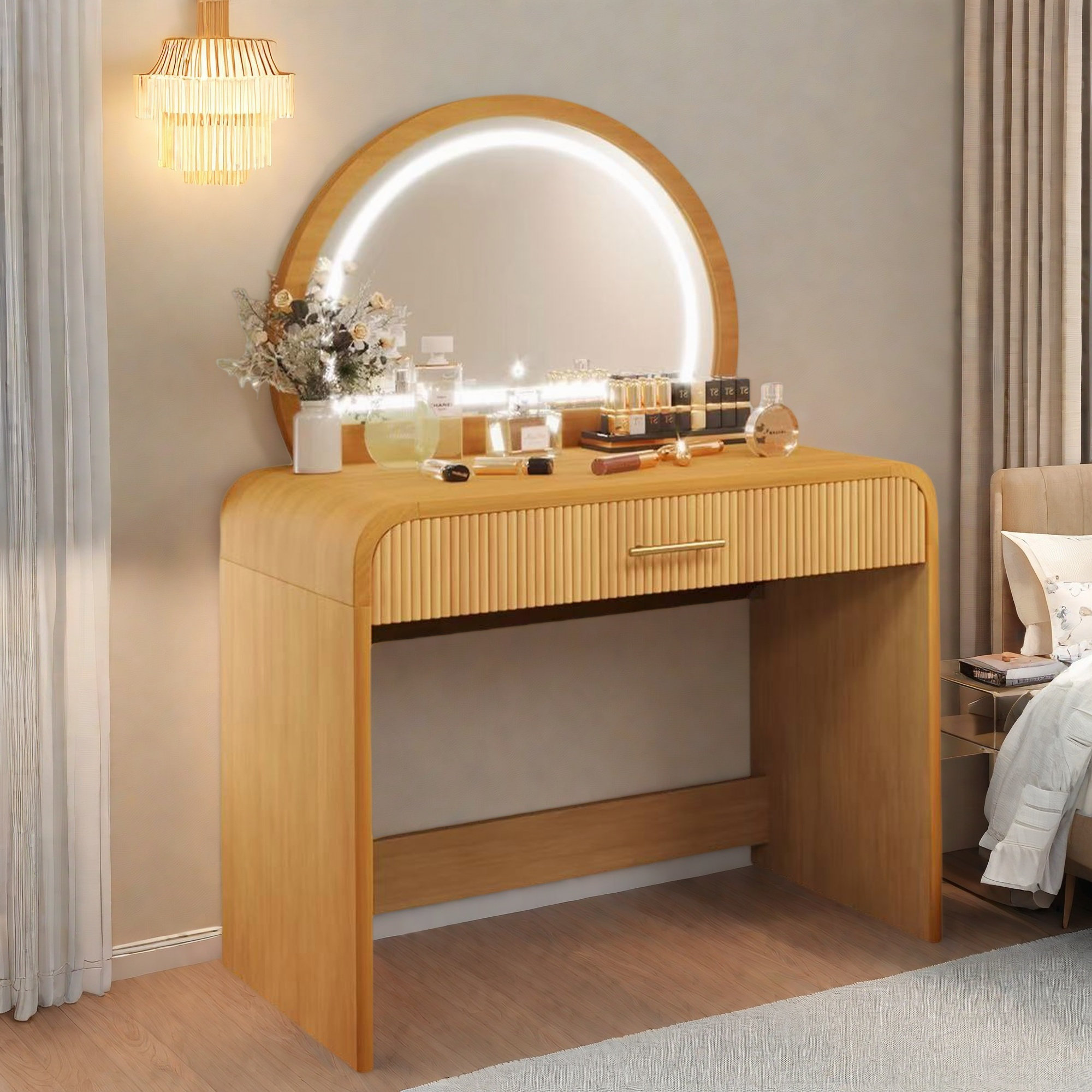 Latitude Run® Makeup Vanity Table With Mirror Touch Screen Lighted ...