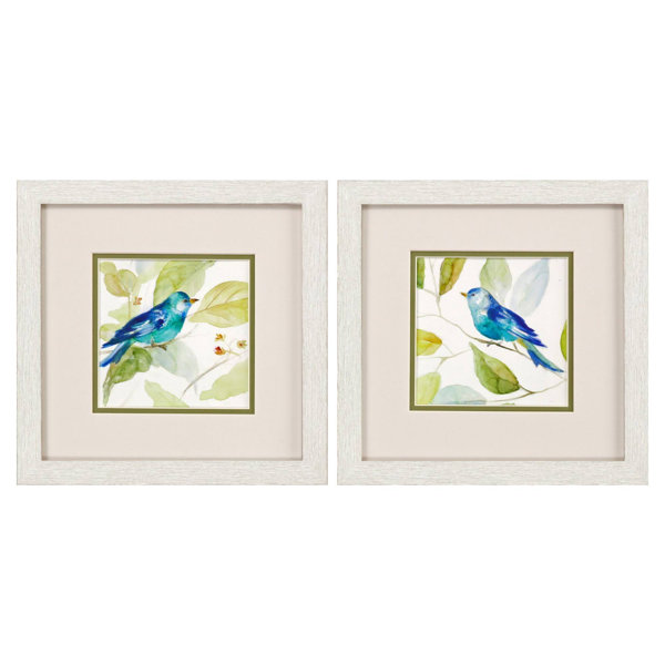 Winston Porter Blue Bird On Branch Framed On Print 2 Pieces Print | Wayfair