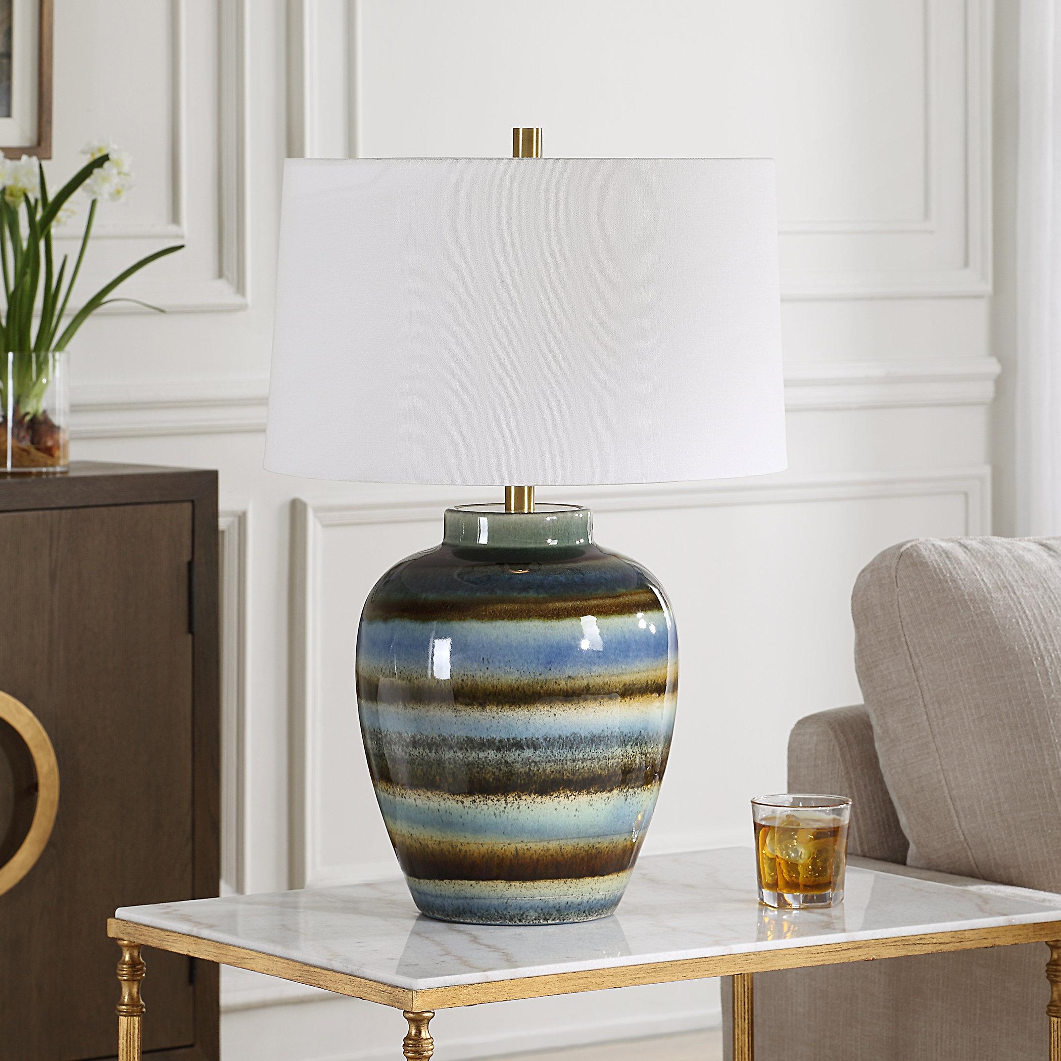Dakota Fields Sanger Blue Brown Table Lamp | Wayfair