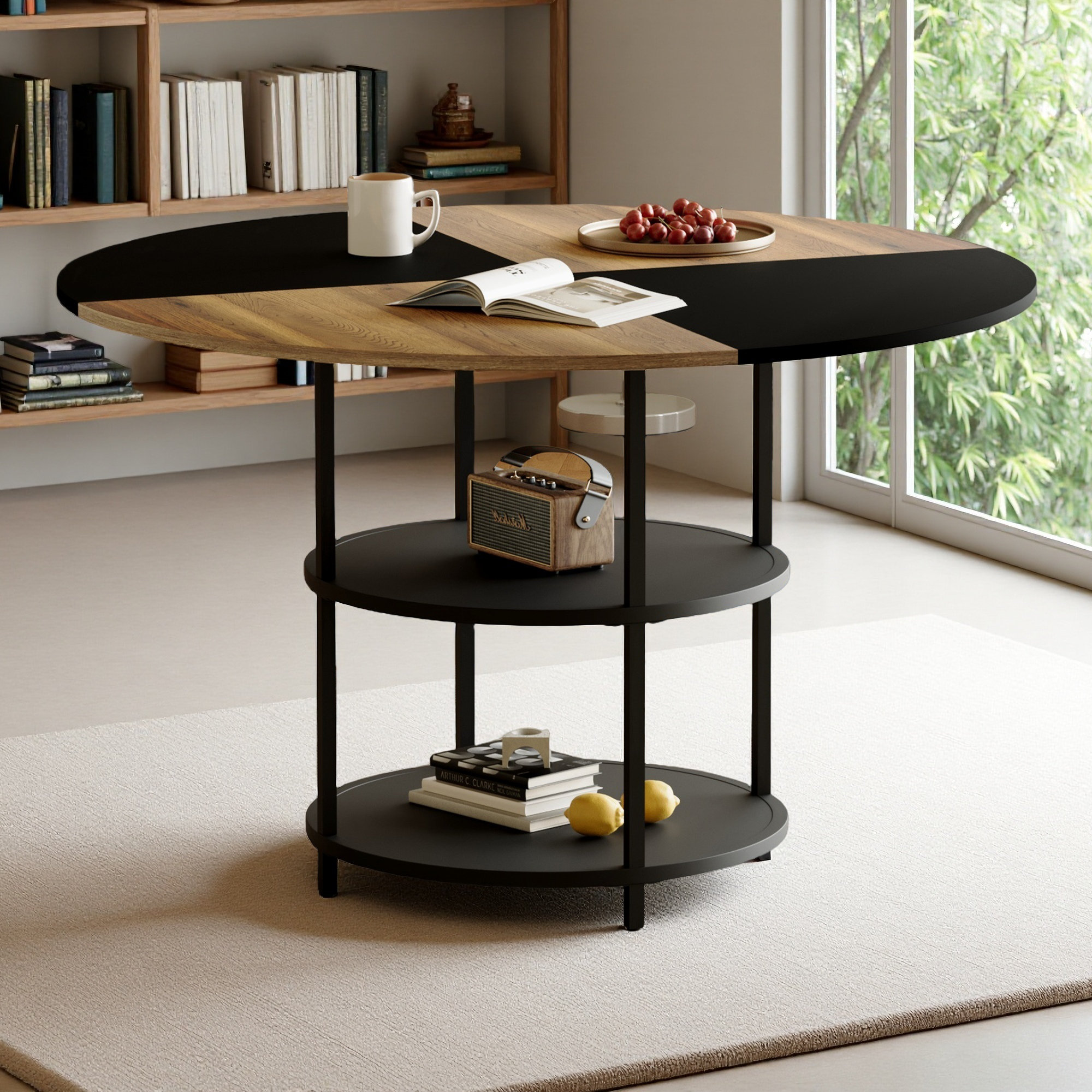 George Oliver 47.3-Inch Diameter Modern Splicing Circular Dining Table ...