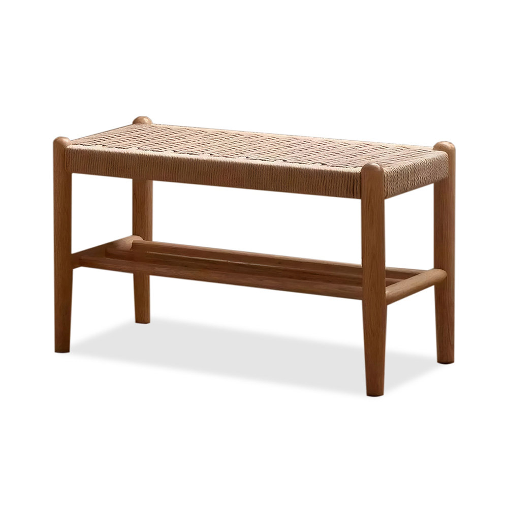 Hokku Designs Burlywood Solid wood + Cotton rope braid Bench | Wayfair