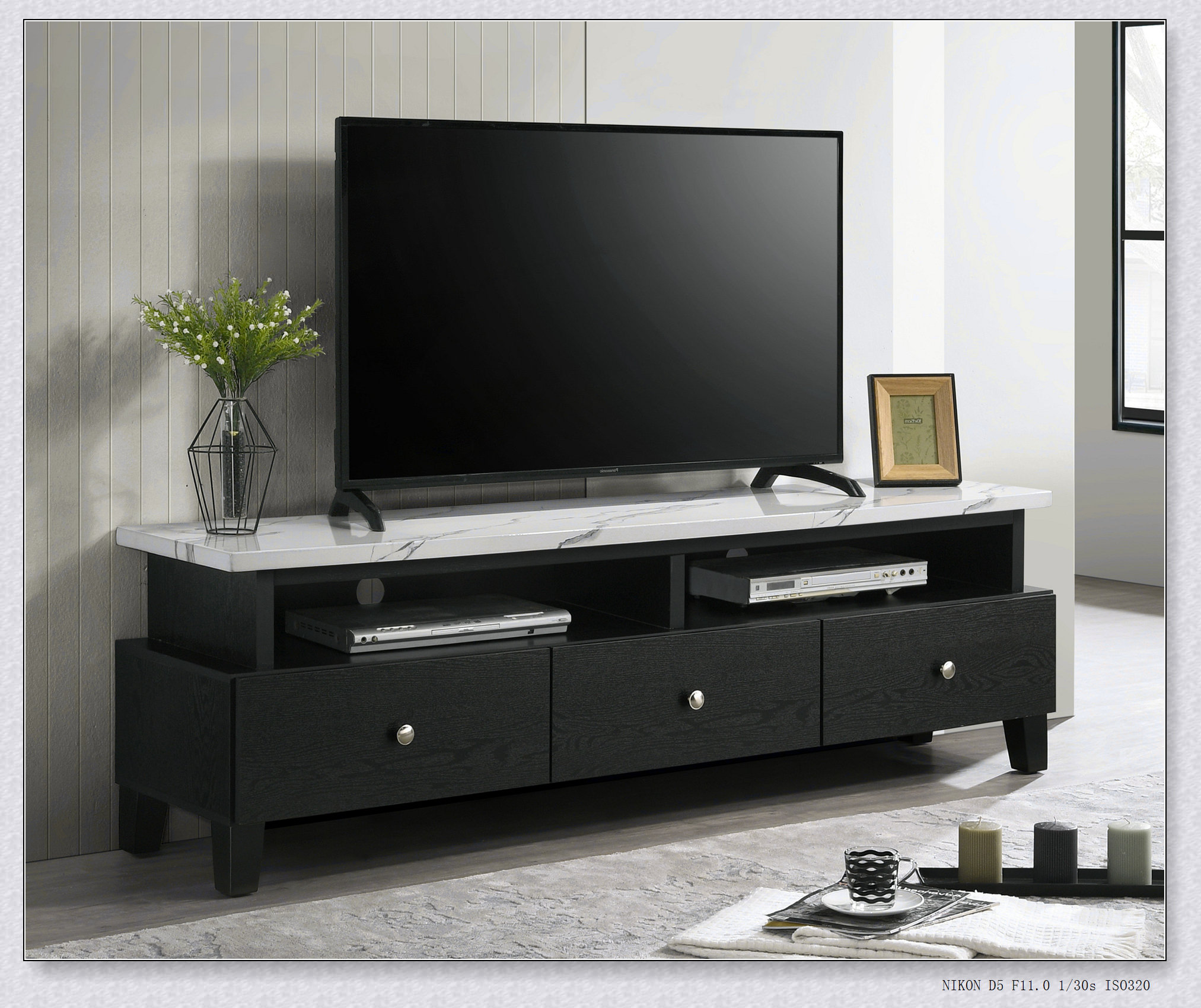 Ivy Bronx 1pc Modern Sleek Finish Faux Marble Accents Silver-tone Legs ...