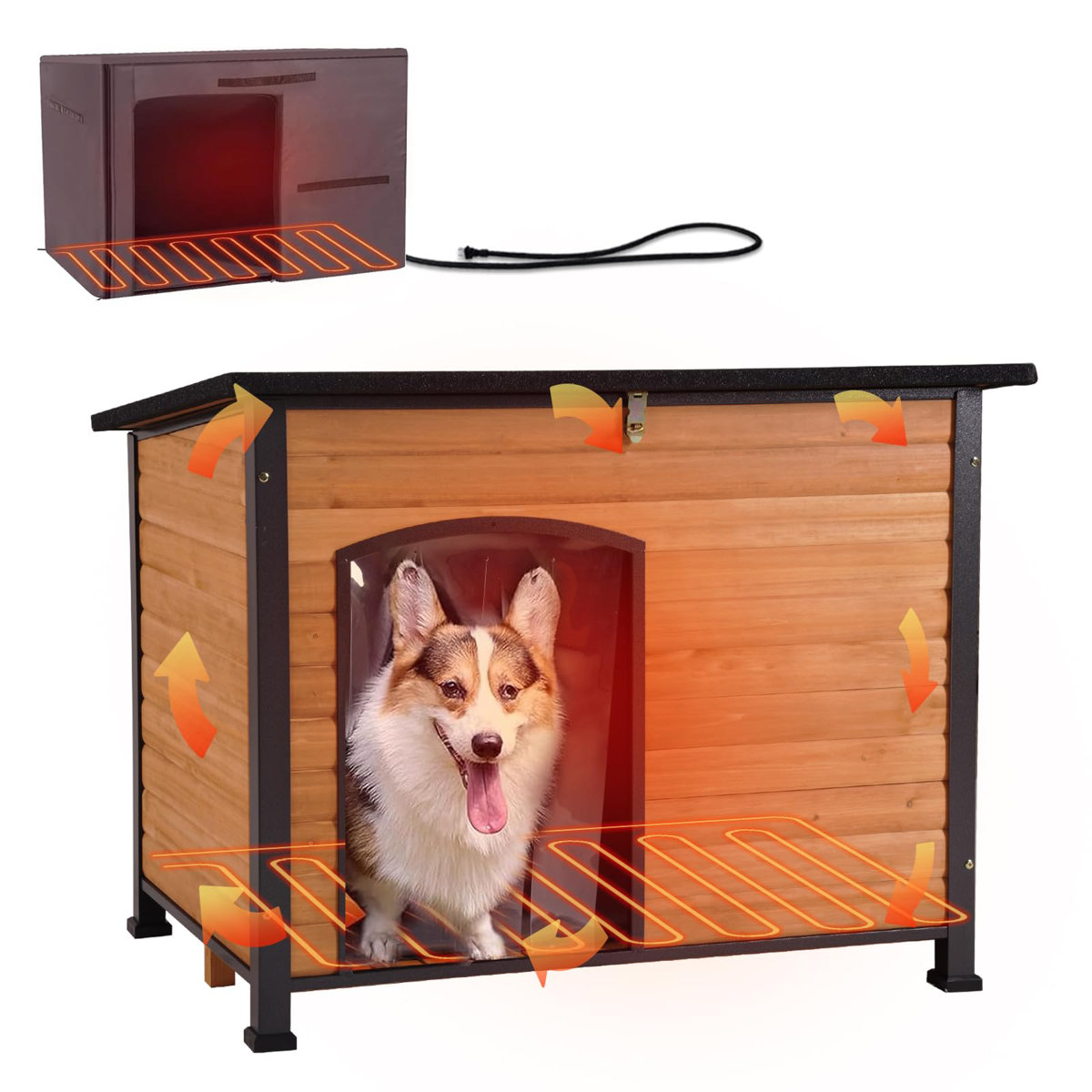 Tucker Murphy Pet™ Heated Dog House Outdoor 35.5" Large Dog Kennel With ...
