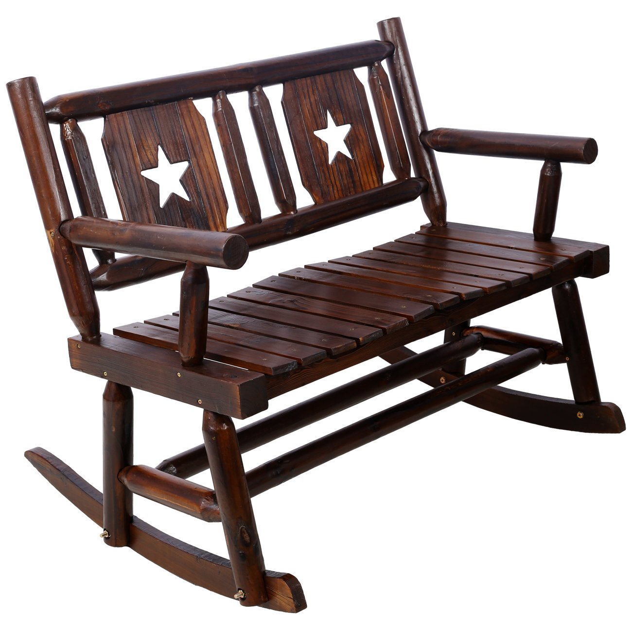 Ophelia & Co. Outdoor Wood Rocking Bench Carbonized Double Rocking ...