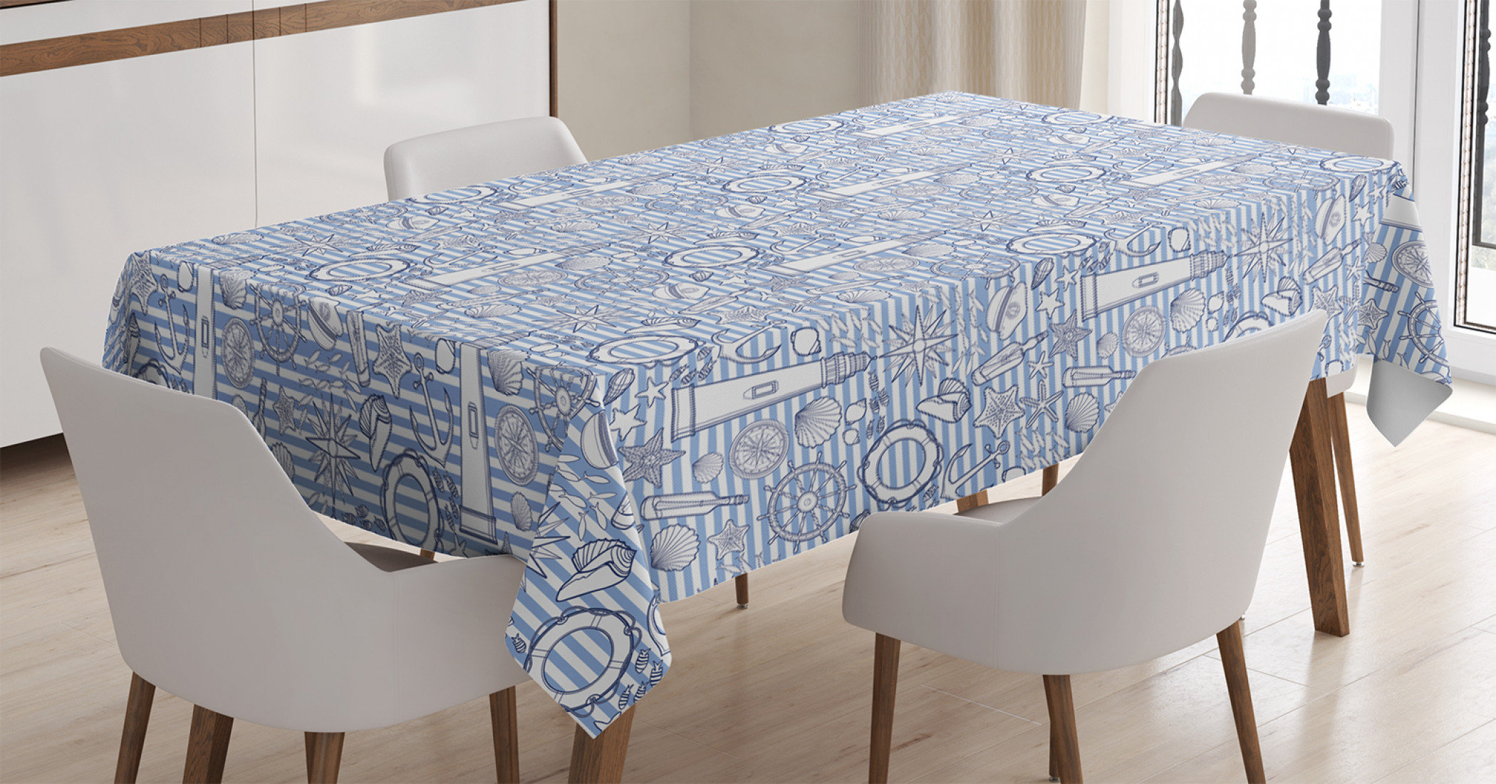 East Urban Home Nautical Tablecloth, Nautical Patterned Ocean Seashell ...