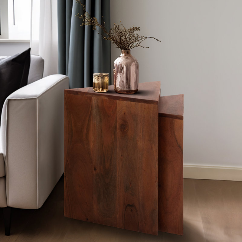 Corrigan Studio® Neutral Set of 2 Wood Brown Triangle Side Accent ...