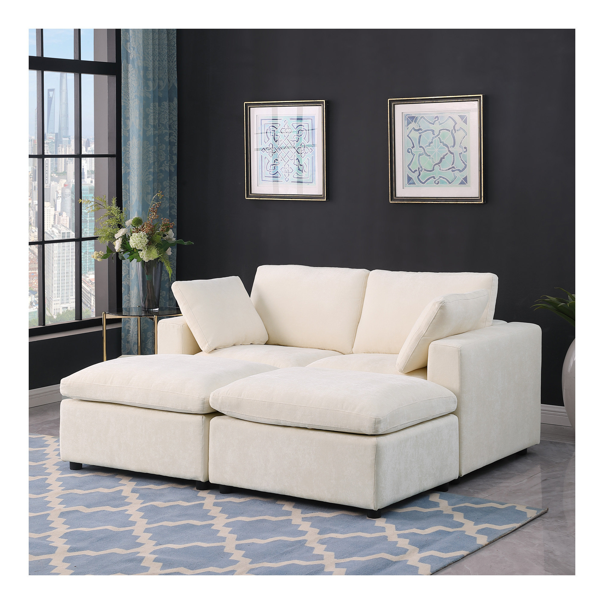 Latitude Run® Loveseat Sofa with 2 Ottoman Modular Sofa Sleeper Couch ...