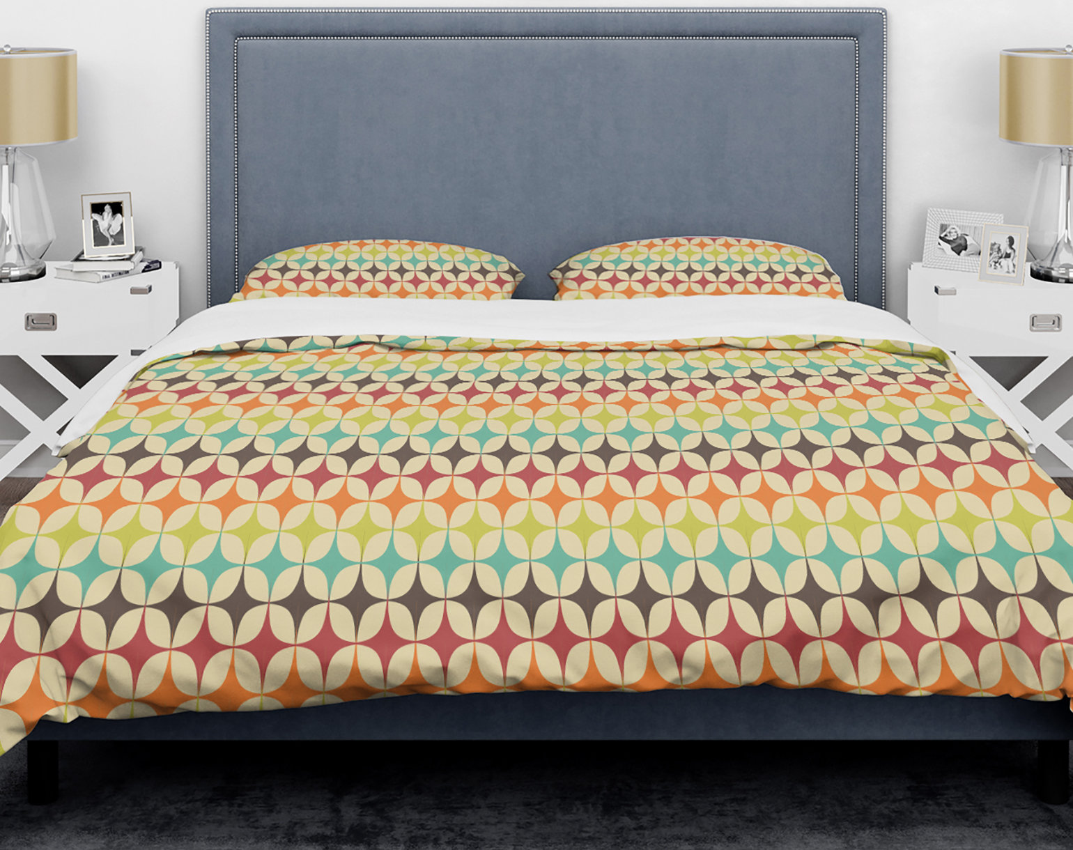 Design Art Green/Orange/Red Microfiber Modern & Contemporary Duvet ...