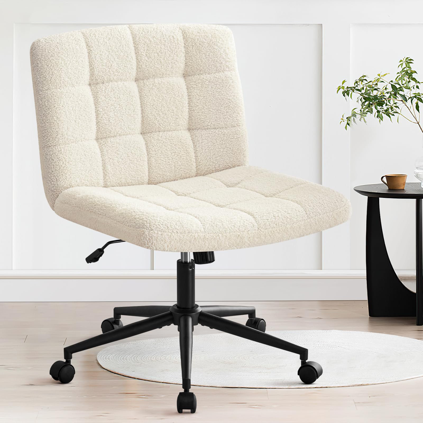Latitude Run® Wide Desk Chair, Faux Fur Upholstered Office Chair With ...