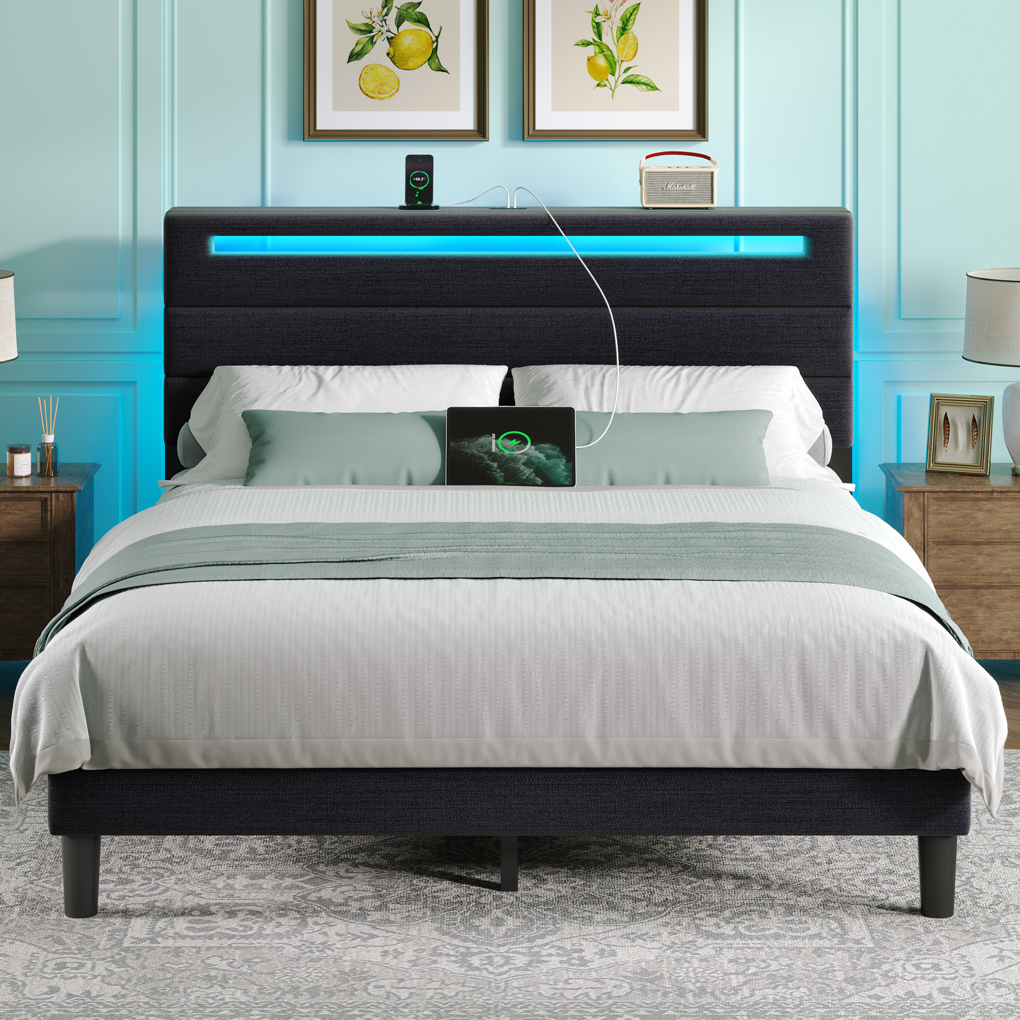 Wrought Studio Platform Bed with Upholstered Headboard ,Bed Frame with ...
