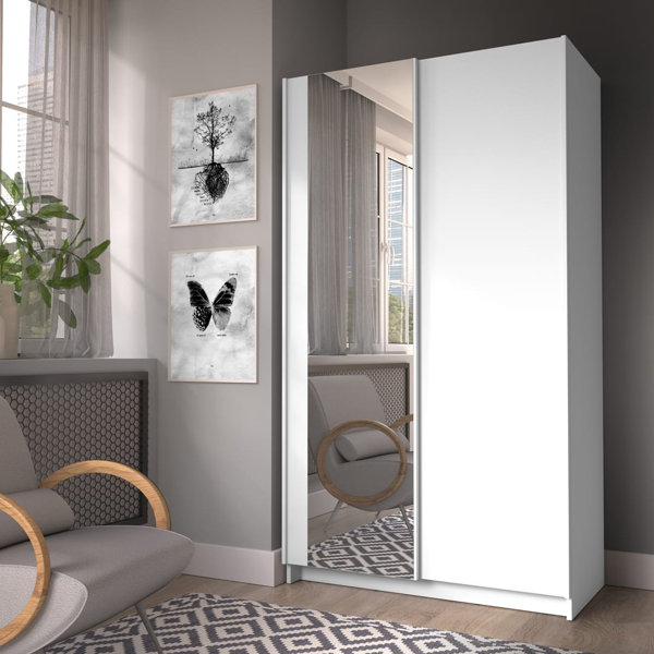 17 Stories Crisp White Sliding Door Wardrobe 80cm - Mirrored ...