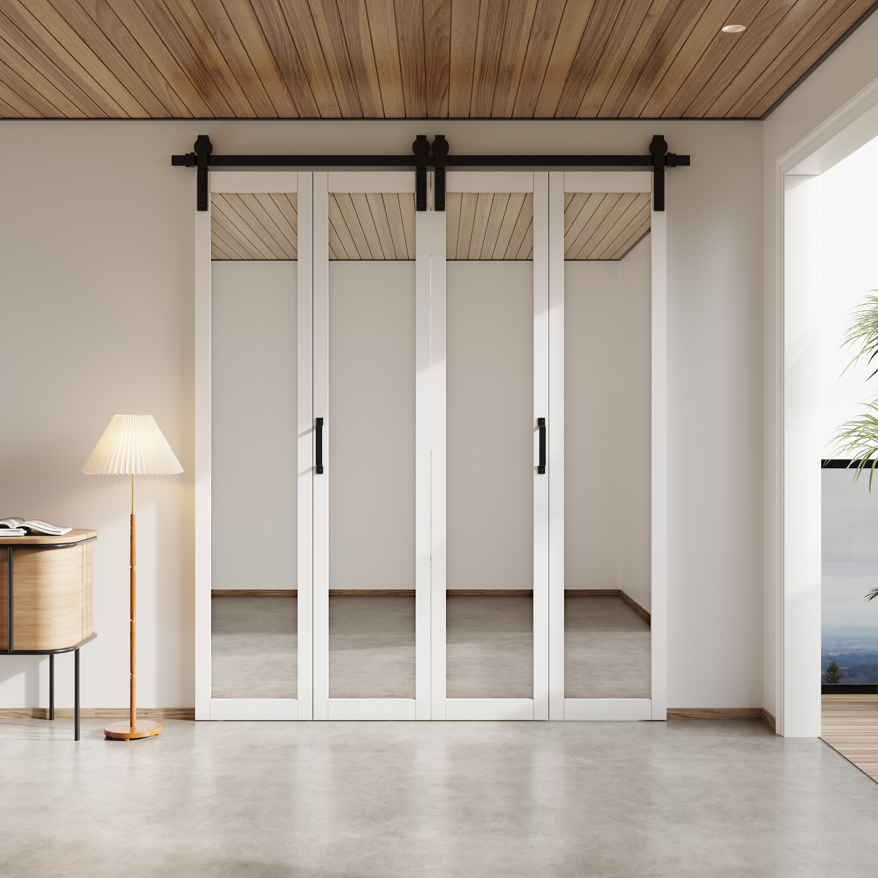 HOZONE Top Mount Mirror Bi-Fold Sliding Double Barn Doors With Hardware ...