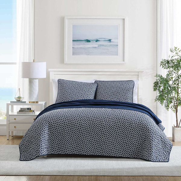Nautica Lockridge Cotton Reversible Navy Quilt Set | Wayfair