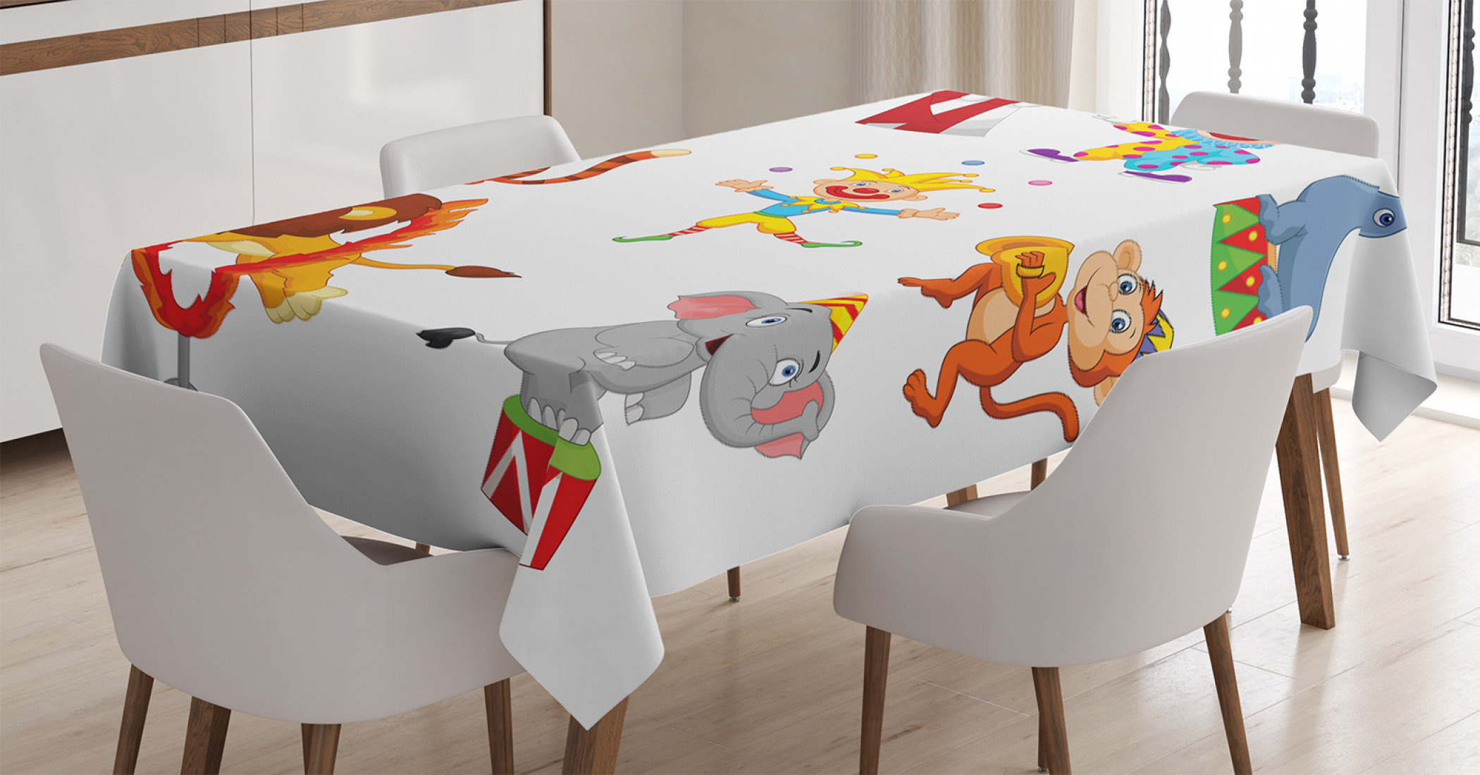 East Urban Home Ambesonne Circus Tablecloth, Cartoon Style Composition ...