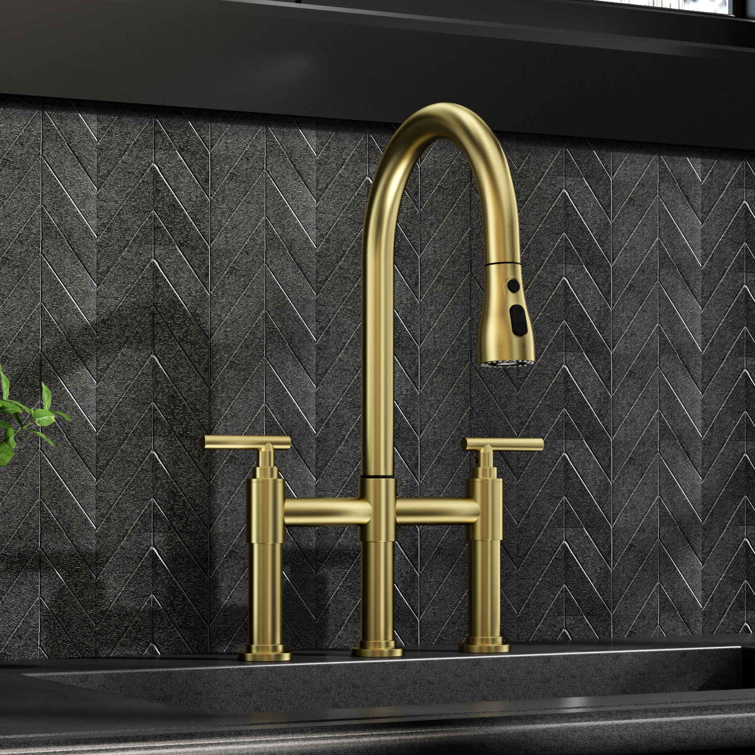 Aida KPAIDA Bridge Kitchen Faucet with Pull Down Sprayer, 3 Hole 8 Inch ...