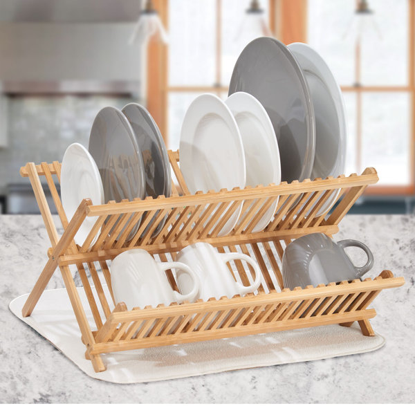 iDesign Formbu Bamboo Folding Collapsible Dish Drying Rack - 16.54" x ...