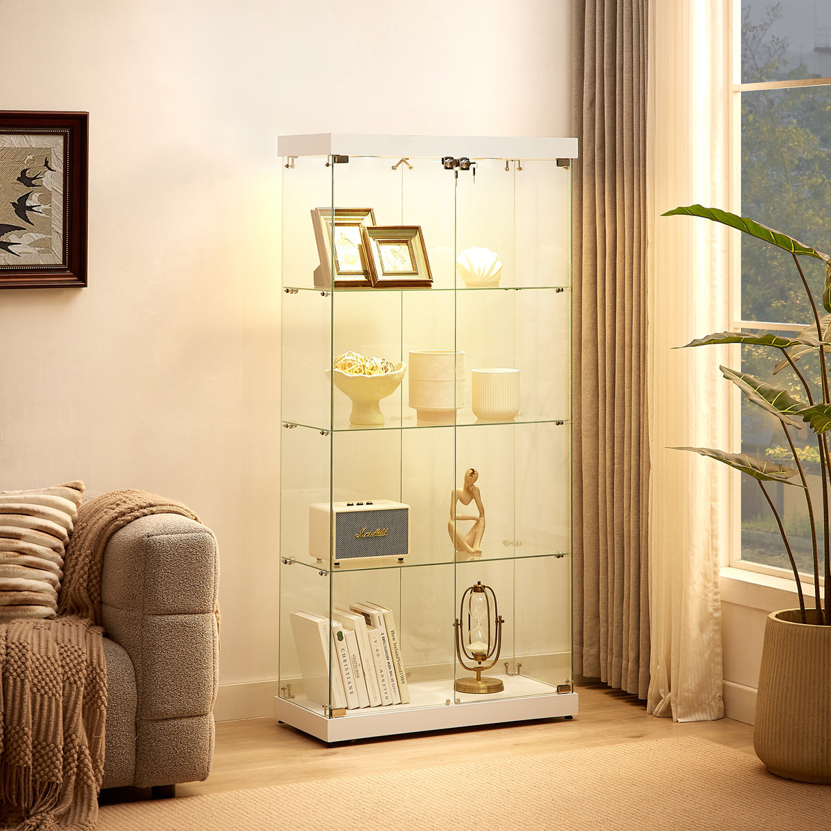 Ivy Bronx Pritt 4-Tier Glass Display Cabinet Floor Standing Storage ...