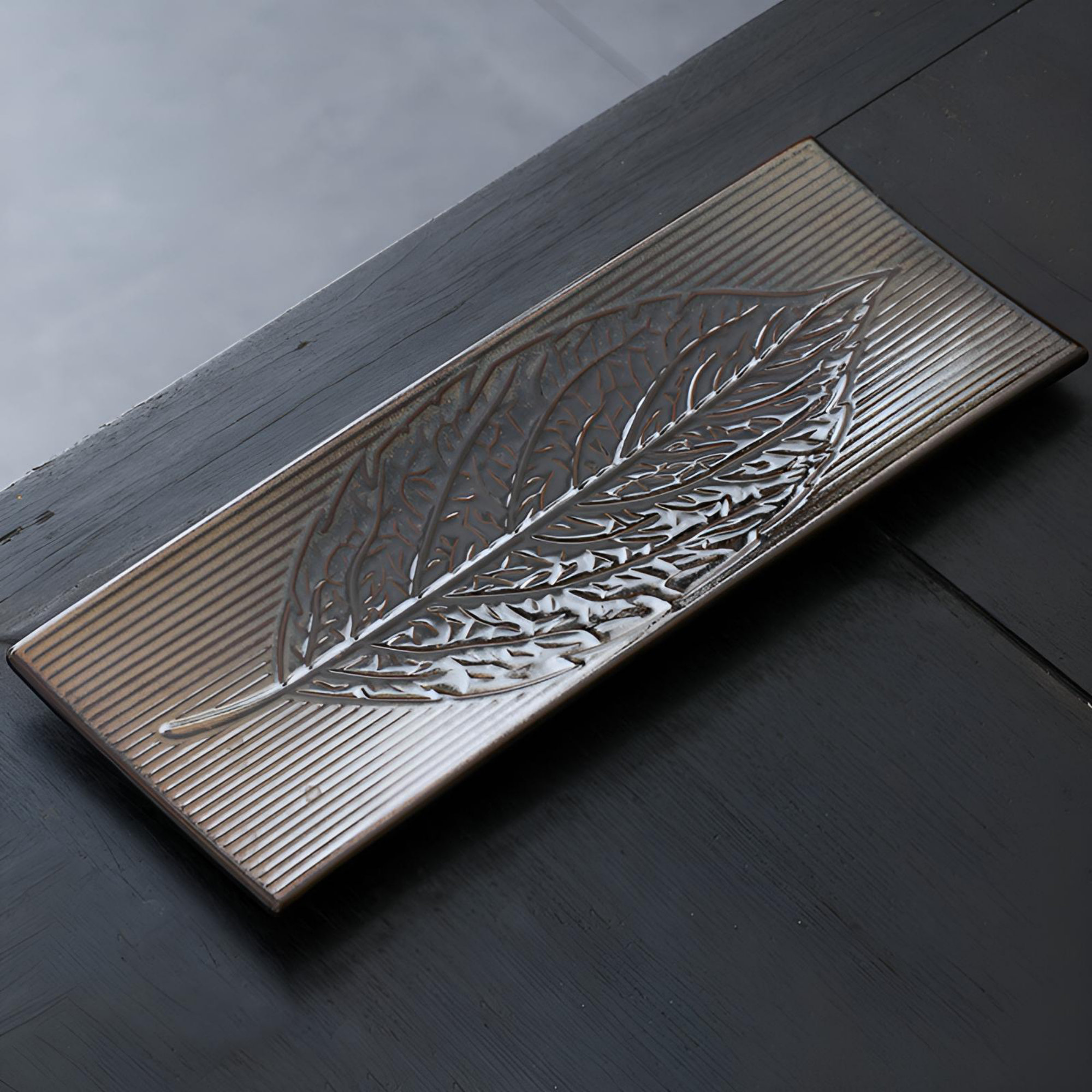 Lark Manor™ Stainless Steel Glazed Leaf Patterned Ceramic Tea Tray - A ...