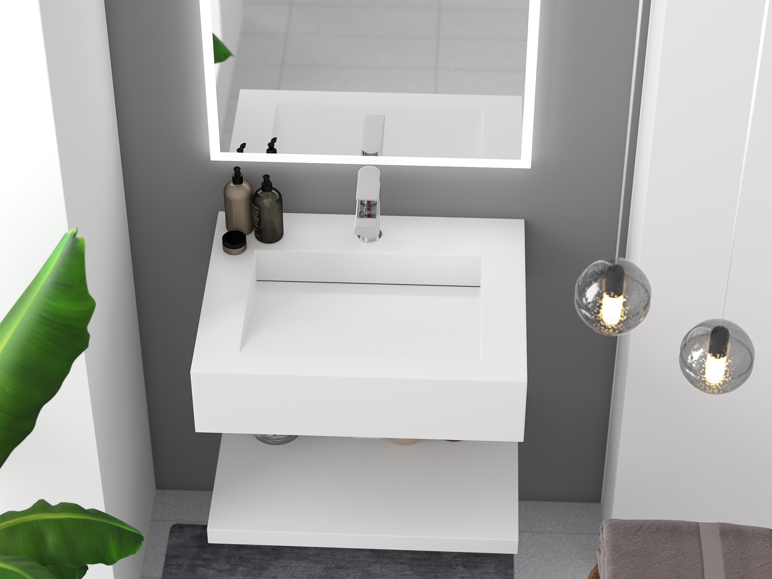 CastelloUSA Pyramid 24" Wall-Mounted Modern Bathroom Sink with Ramp ...