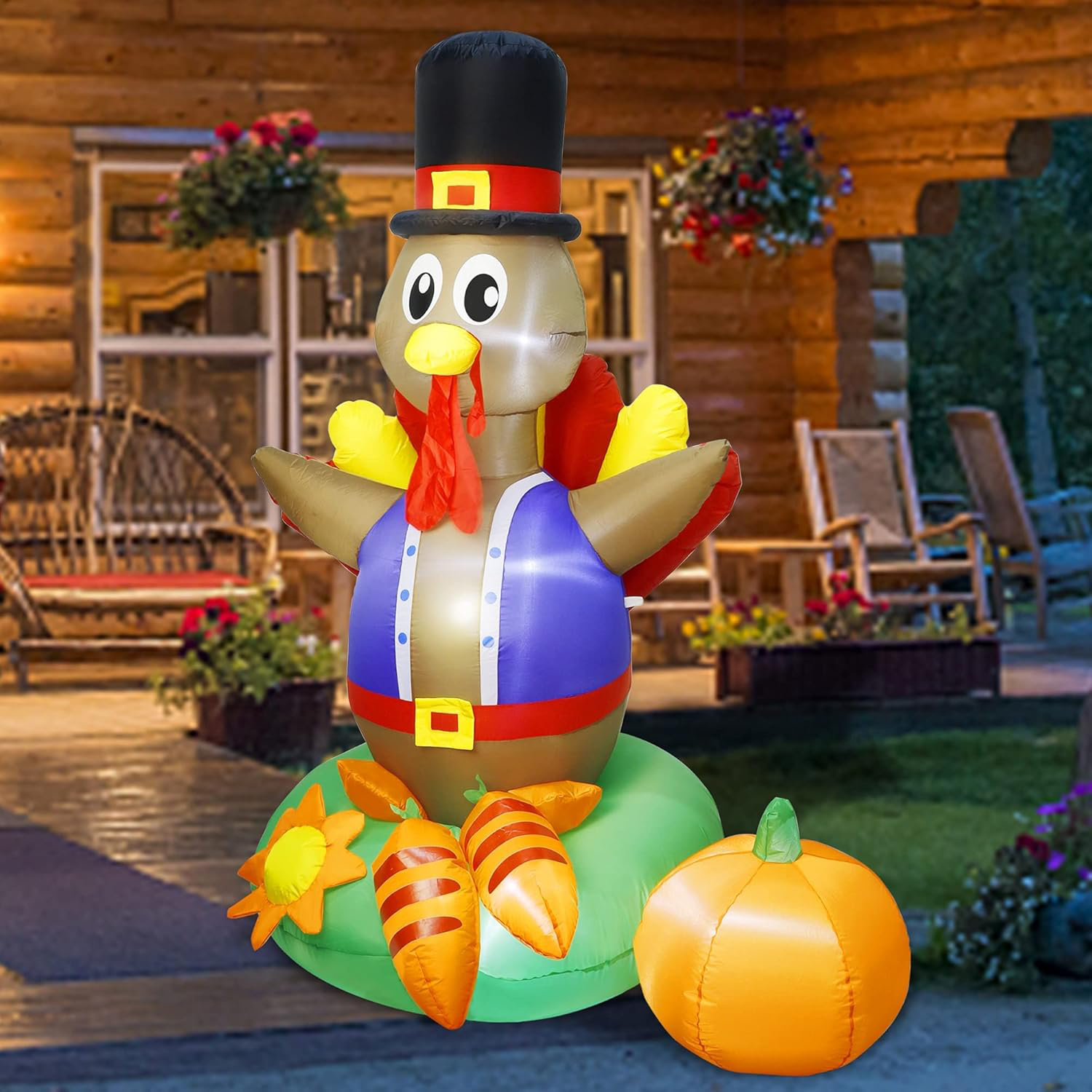 The Holiday Aisle® 6 Feet Thanksgiving Inflatable Turkey With Carrot ...