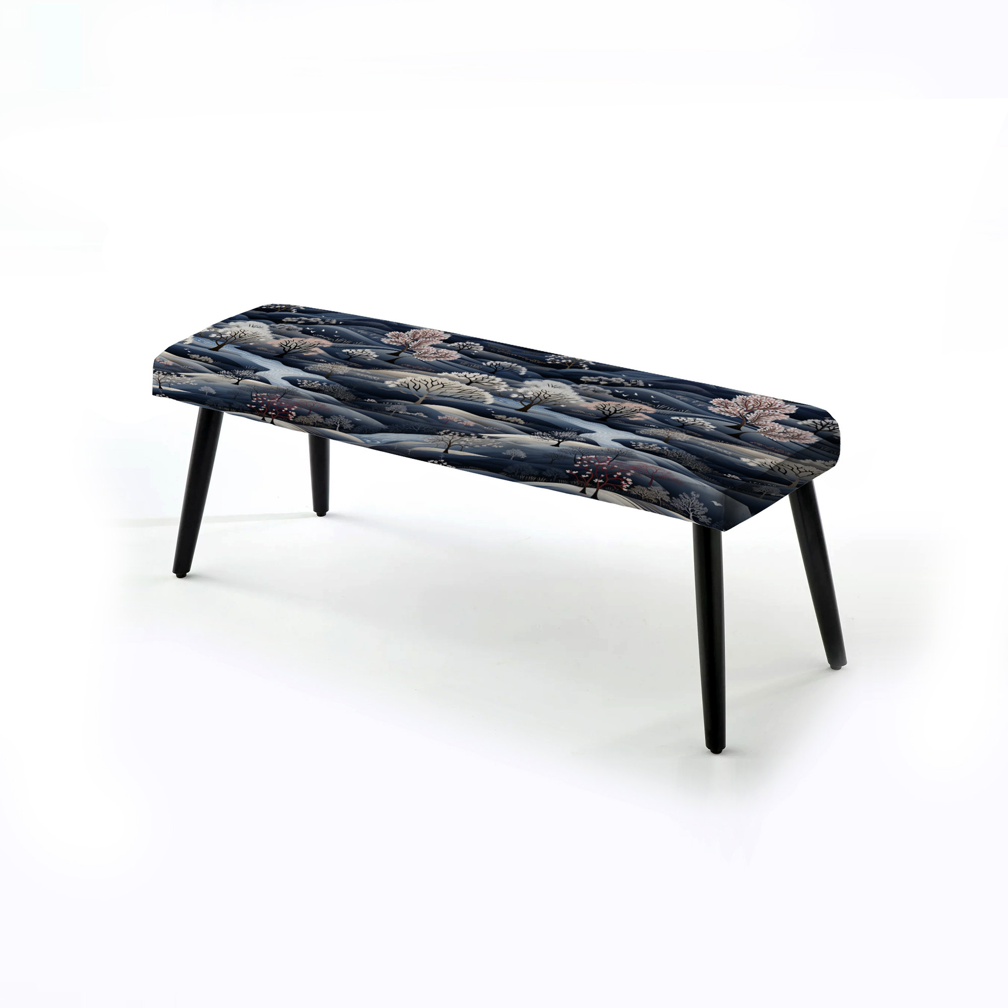 Design Art Dark Blue Scandinavian Pattern - Floral Upholstered Black ...
