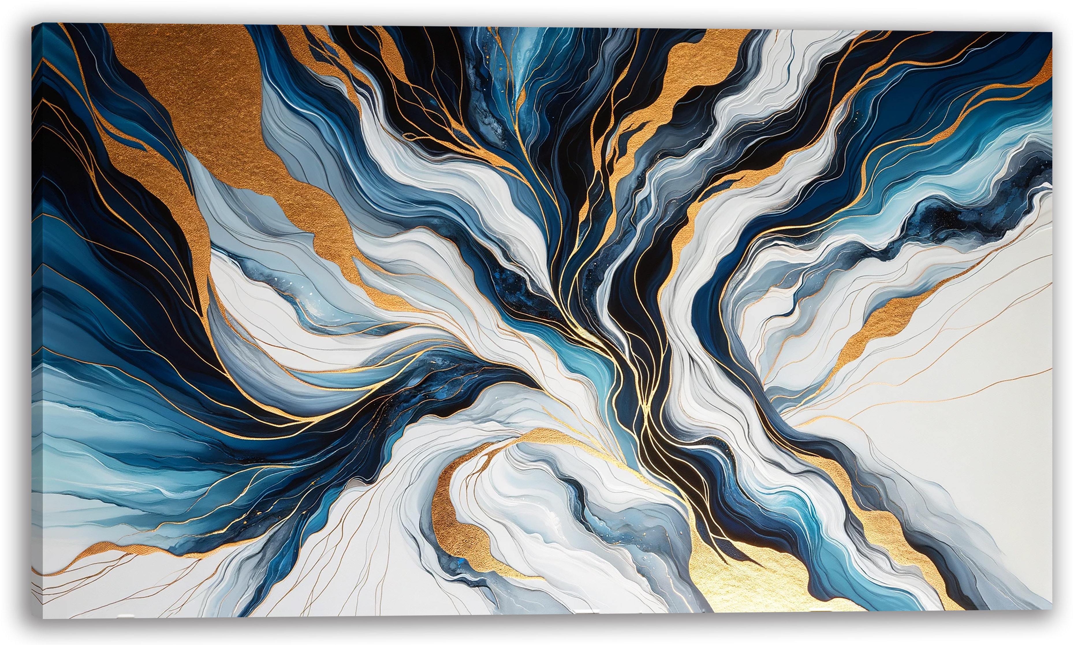 Ivy Bronx Golden Waves Abstract Wrapped Canvas Wall Art | Wayfair