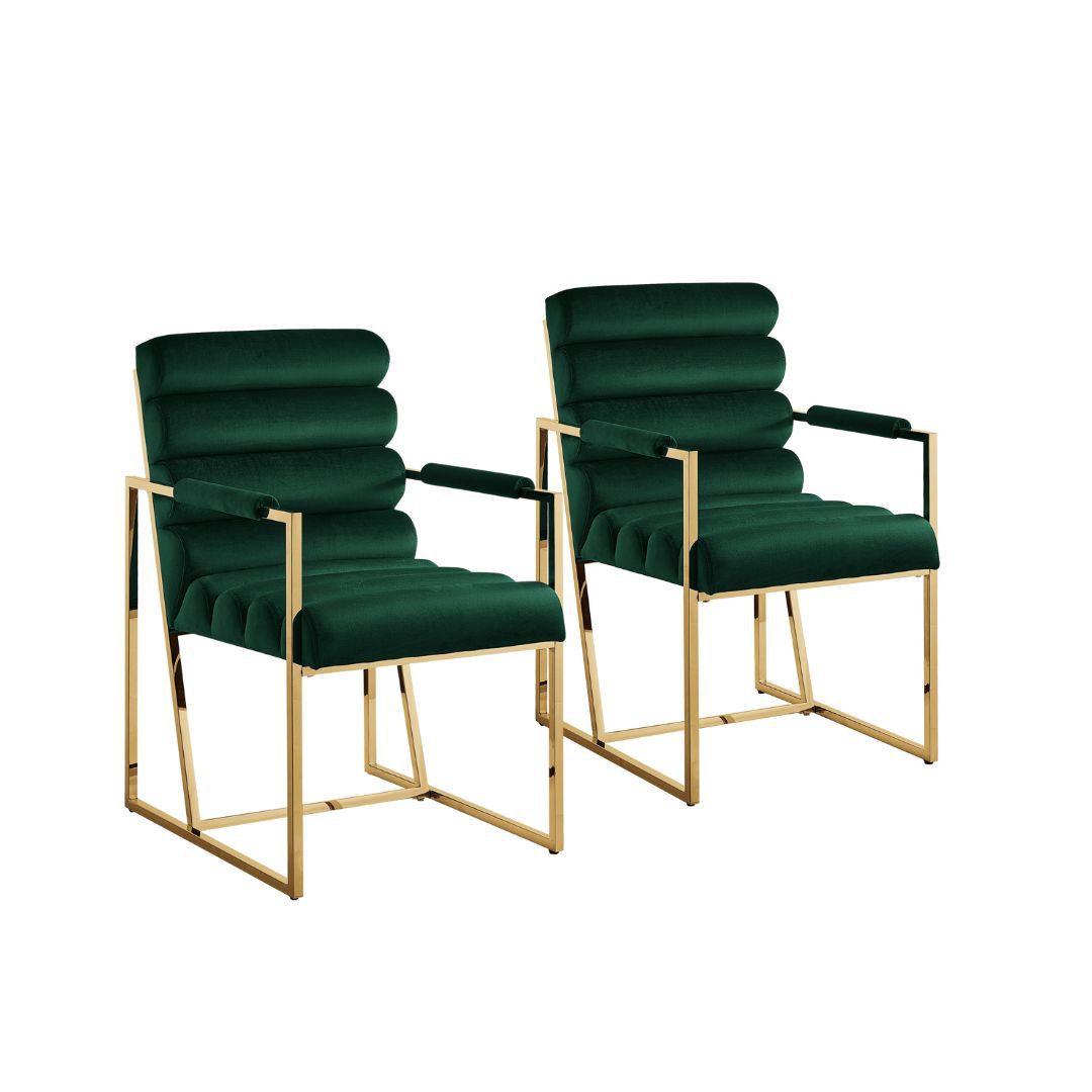 HomeRoots Set of Two Tufted Hunter Green And Gold Upholstered Velvet ...
