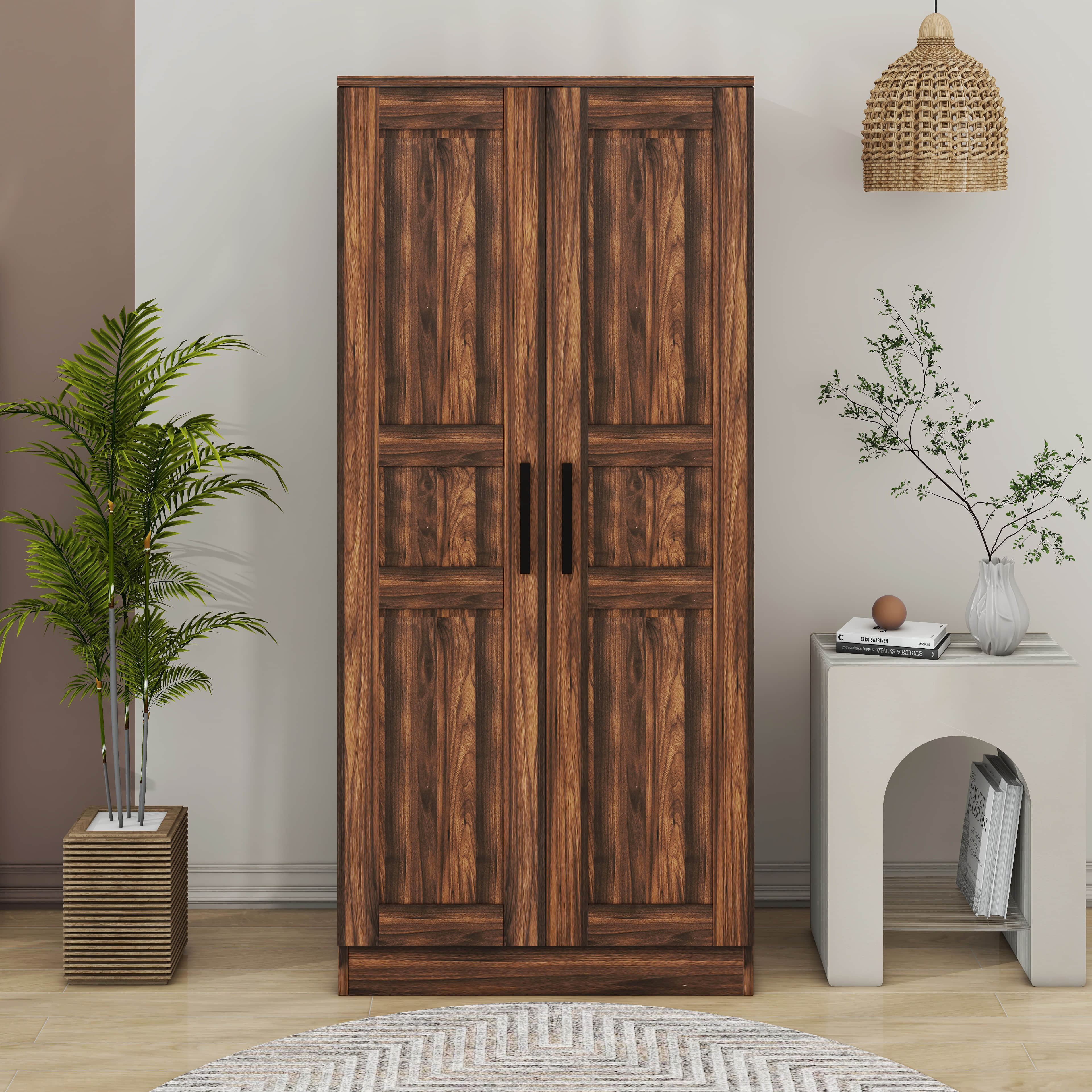 Millwood Pines 2 Doors Wardrobe With LED And Storage Shelves | Wayfair