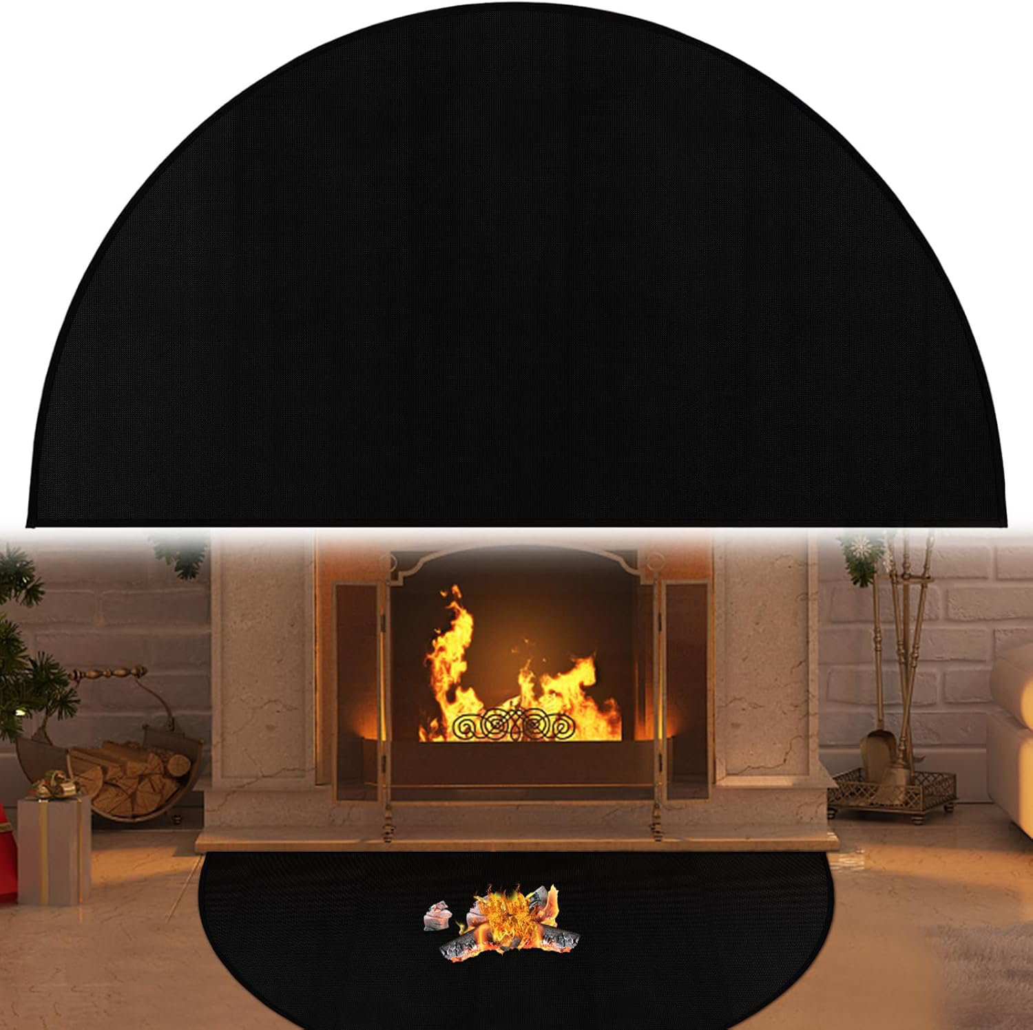 Ebern Designs Large Half Round Fireproof Fireplace Mat Hearth Rug,32X60 ...