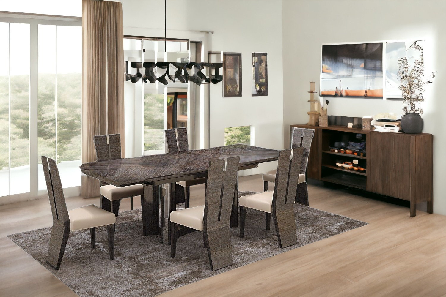 Orren Ellis Mikac Seven Piece Gray Dining Set With Six Chairs | Wayfair