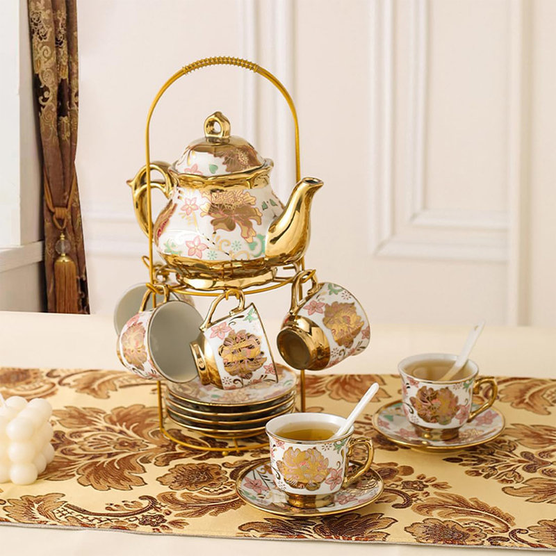 House of Hampton pink Gold Plated Red Rose Ceramic Tea Set, Vintage Tea ...