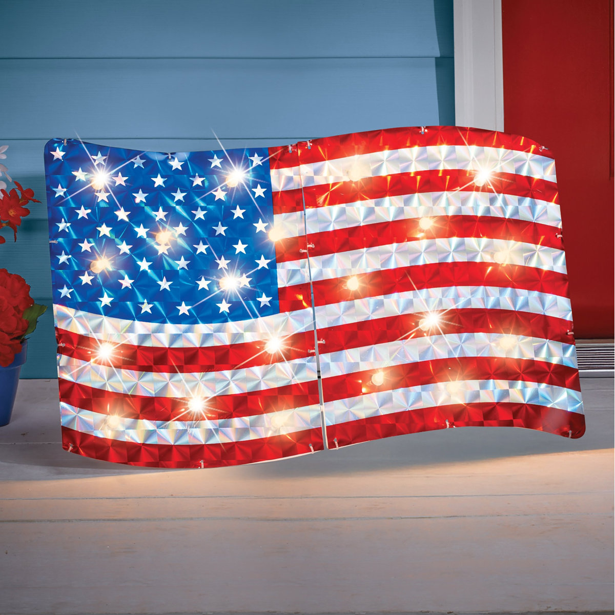 Latitude Run® Patriotic Lighted American Flag Decoration with Metal ...
