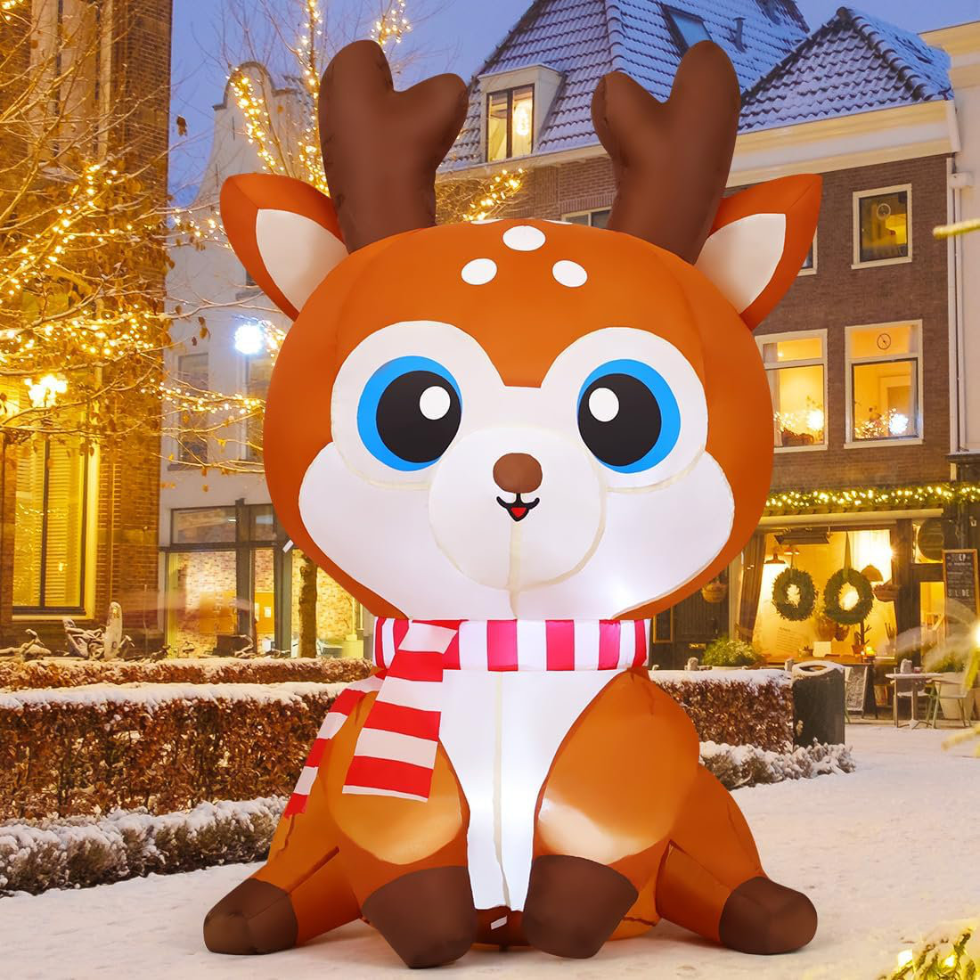 GOOSH Christmas Inflatable 5.2FT Sitting Reindeer Inflatable Cute Blow ...