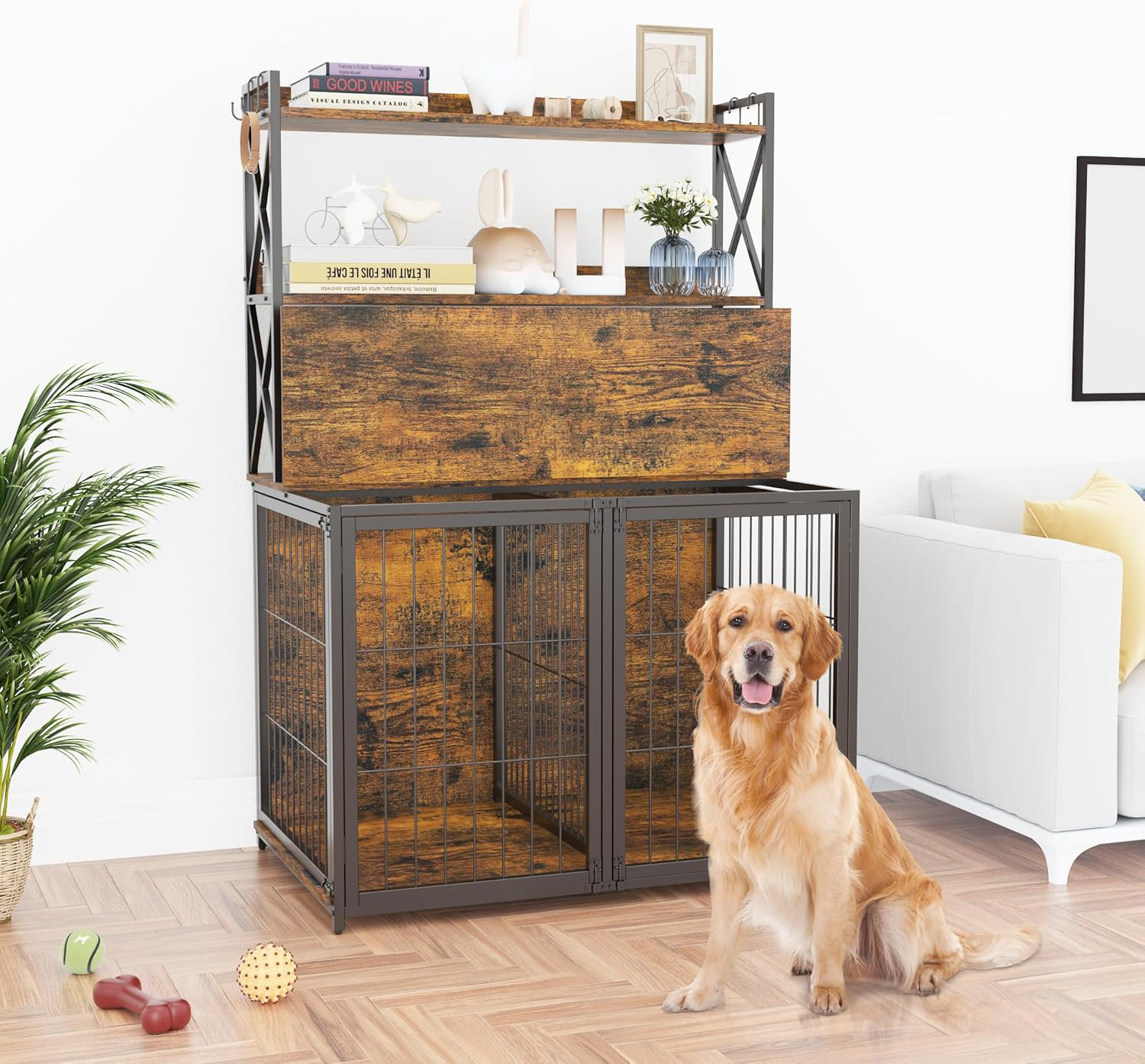 17 Stories 42.5 Inch Dog Crate Furniture with Shelves Storage | Wayfair